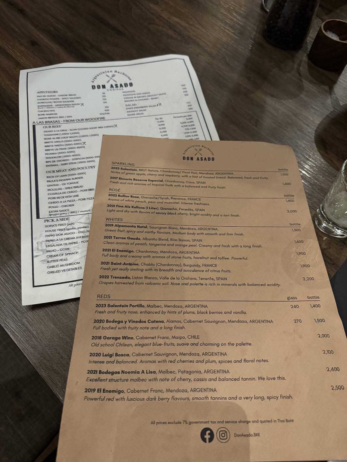Menu at Don Asado restaurant, Bangkok