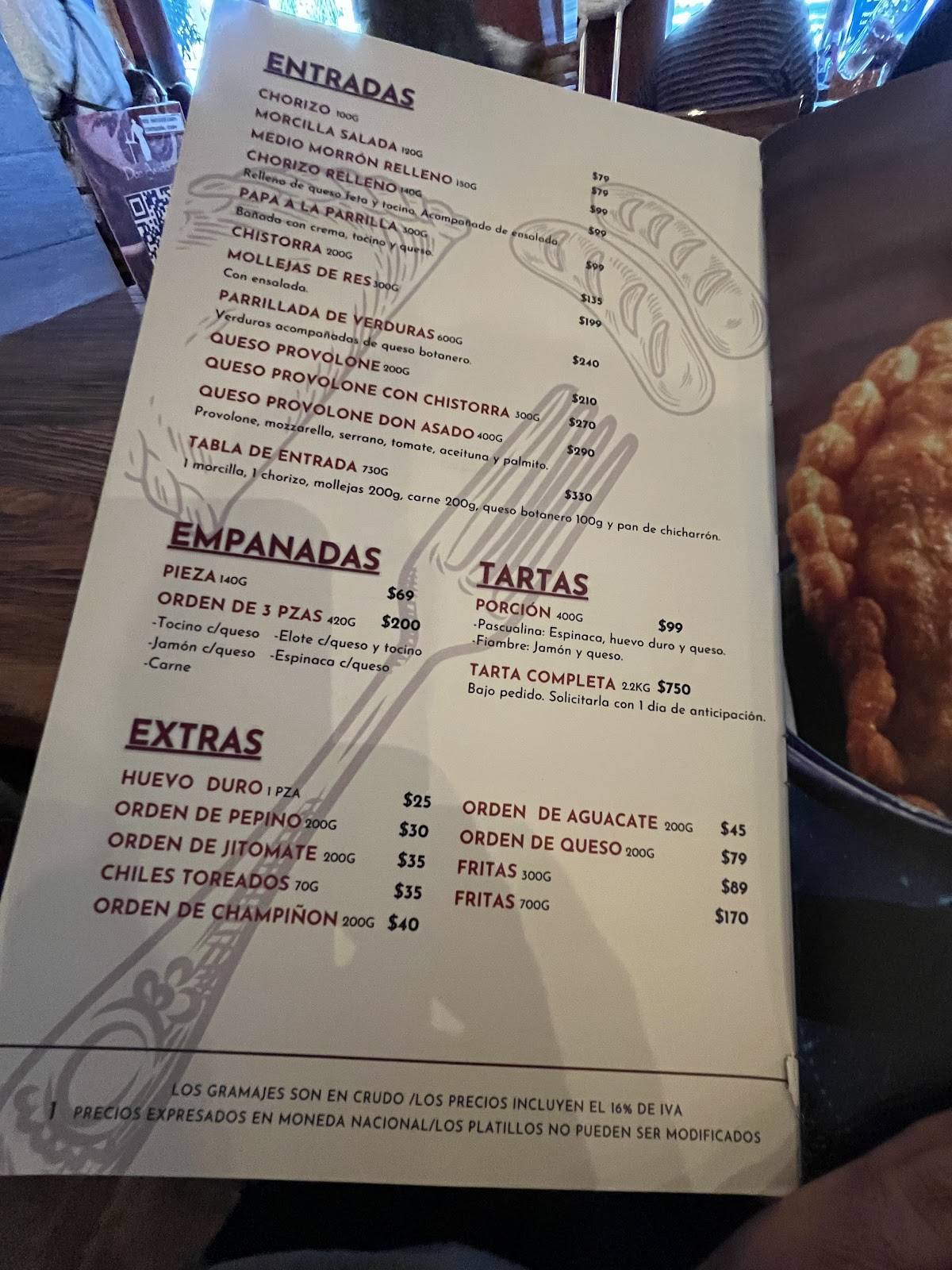 Carta del restaurante Don Asado Coapa, Ciudad del México