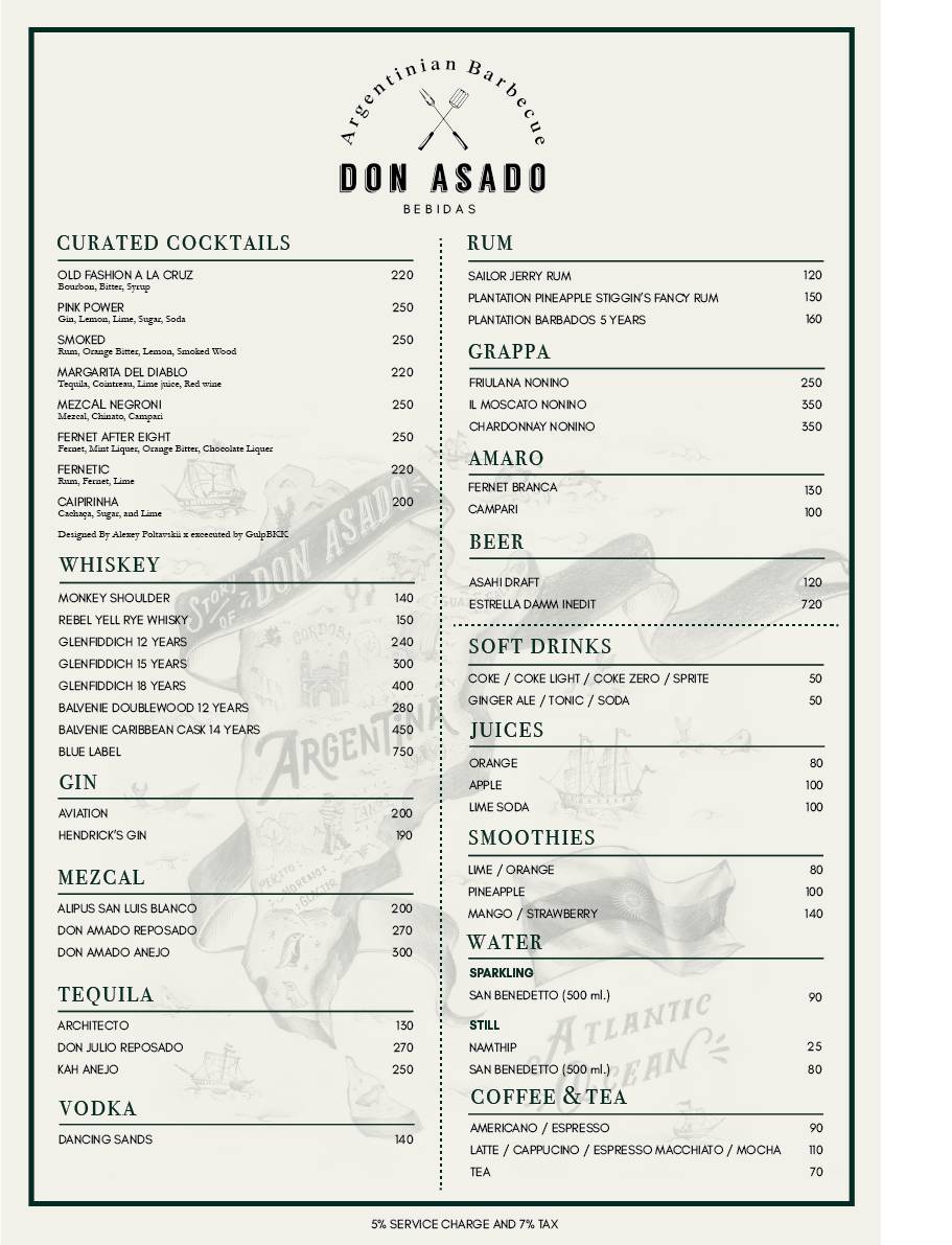Menu at Don Asado restaurant, Bangkok