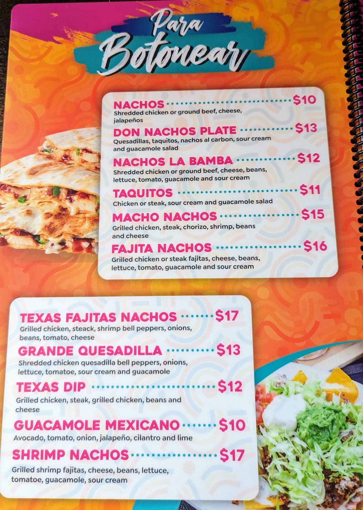 Menu at Don Nacho's Palmetto restaurant, Palmetto