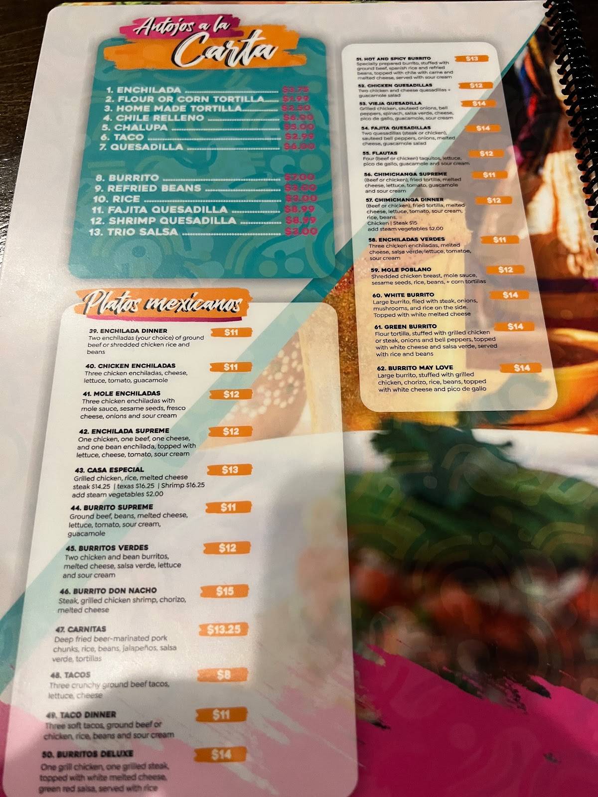 Menu at Don Nacho's Palmetto restaurant, Palmetto