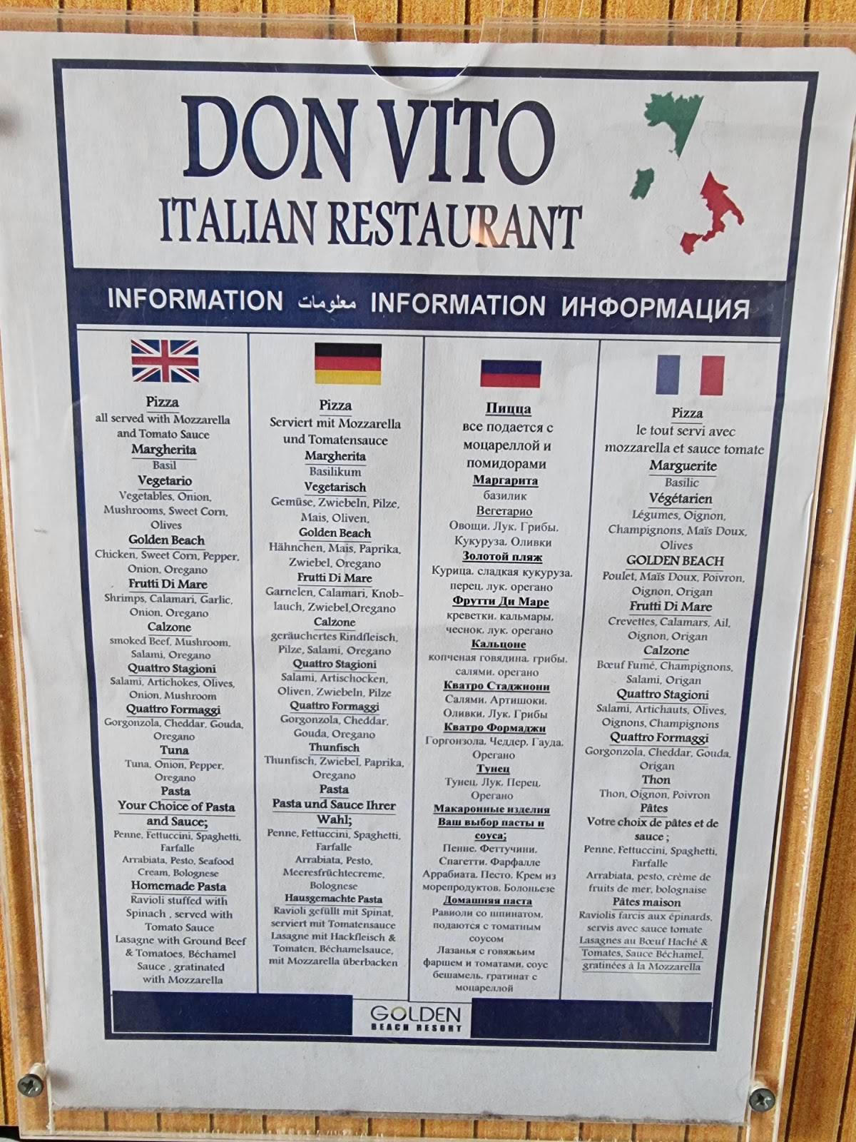 Speisekarte von Don Vito Italian restaurant, Hurghada