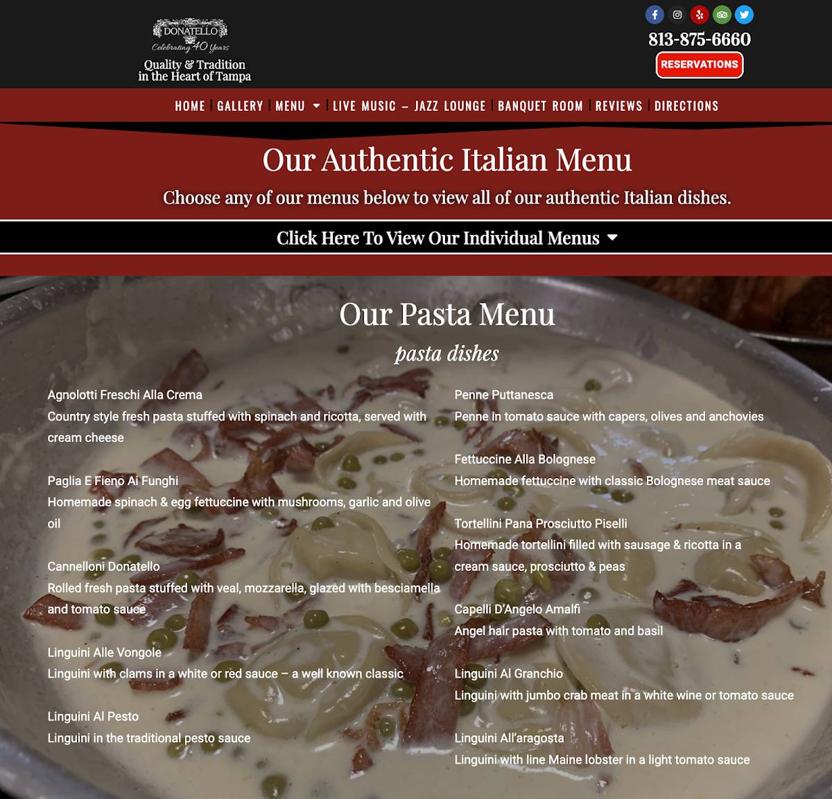 Menu at Donatello Italian Restaurant, Tampa