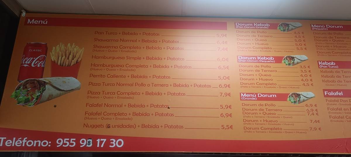 Carta del restaurante Döner Kebab La Parada en Camas, Camas