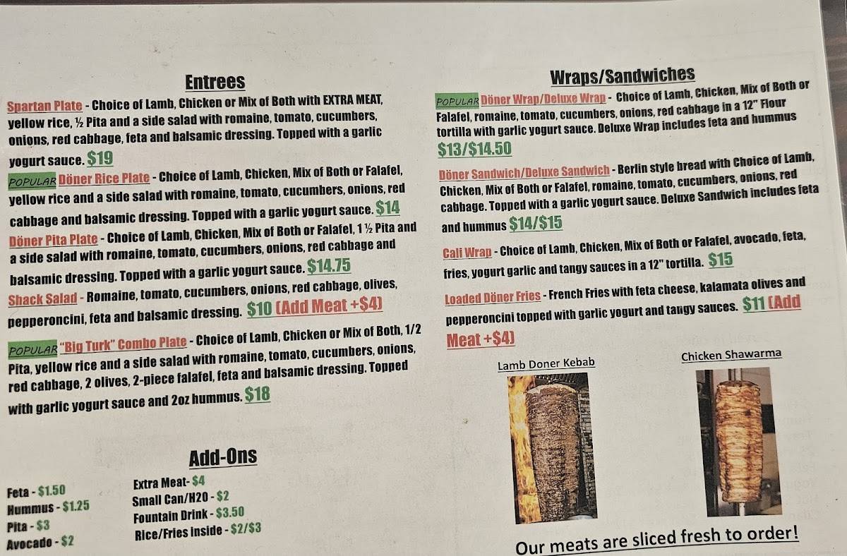 Menu at Döner Shack Ke'eaumoku restaurant, Honolulu