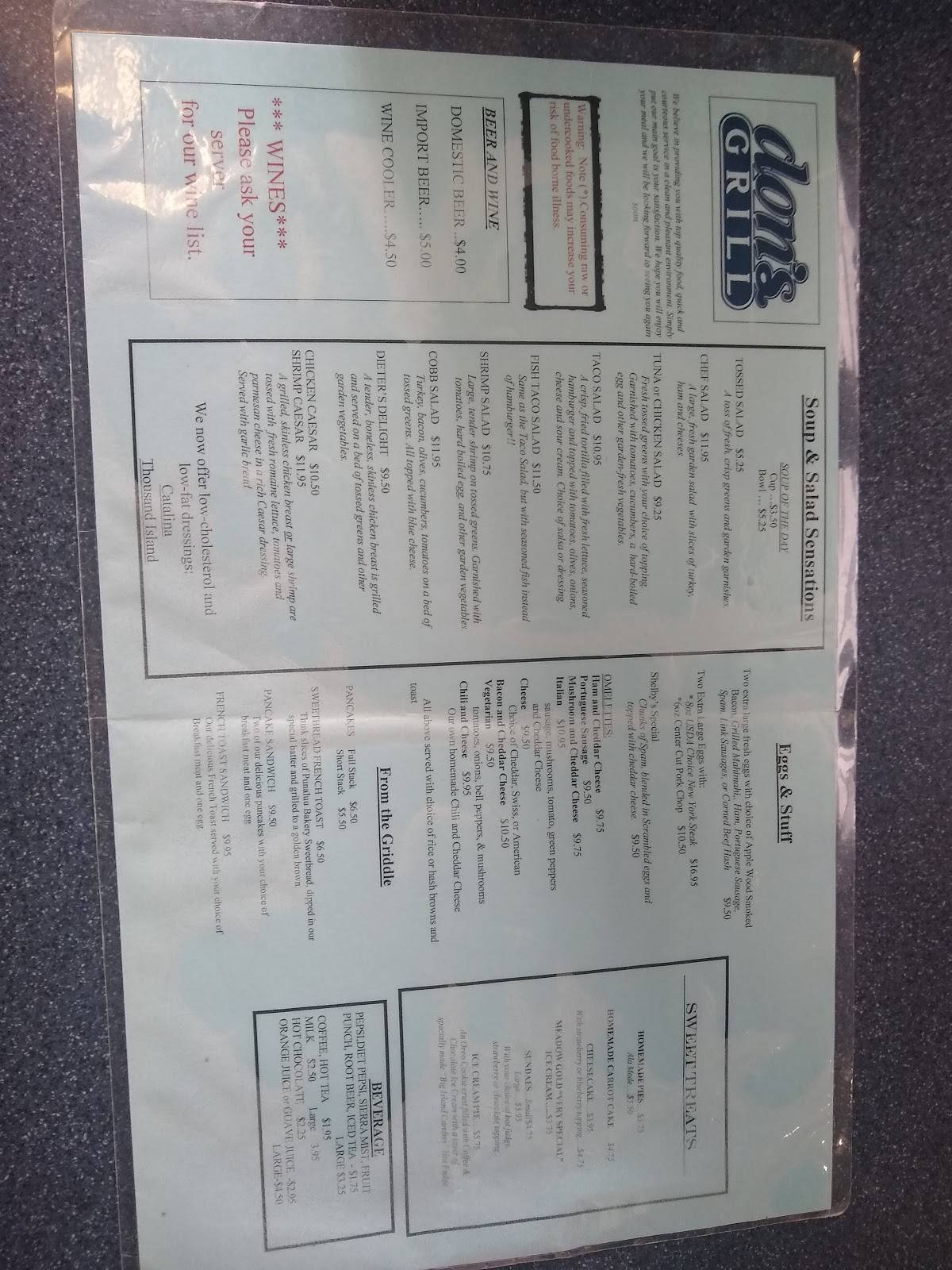 Menu at Don's Grill restaurant, Hilo