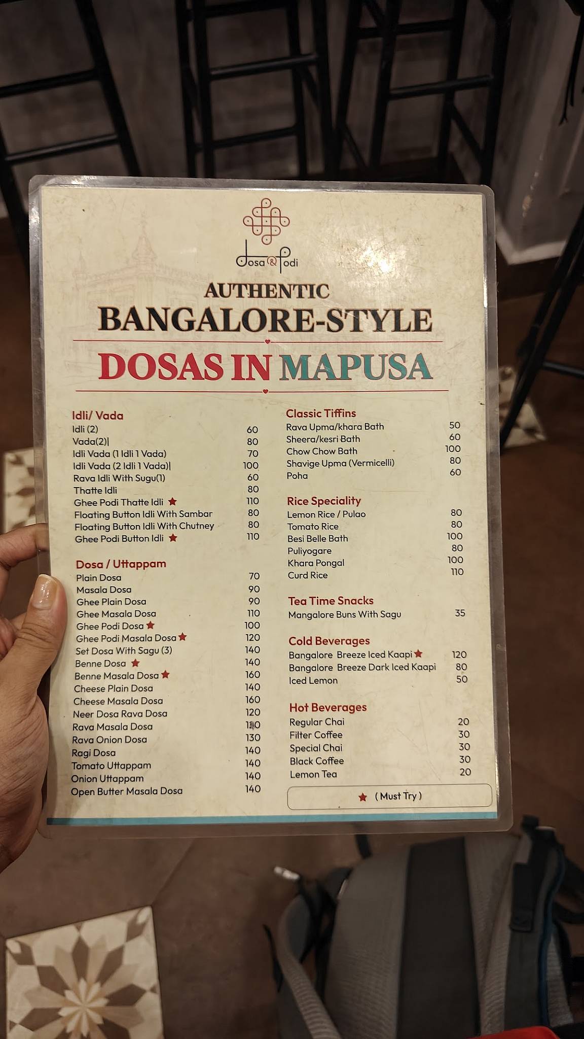 Menu at Dosa And Podi, Mapusa