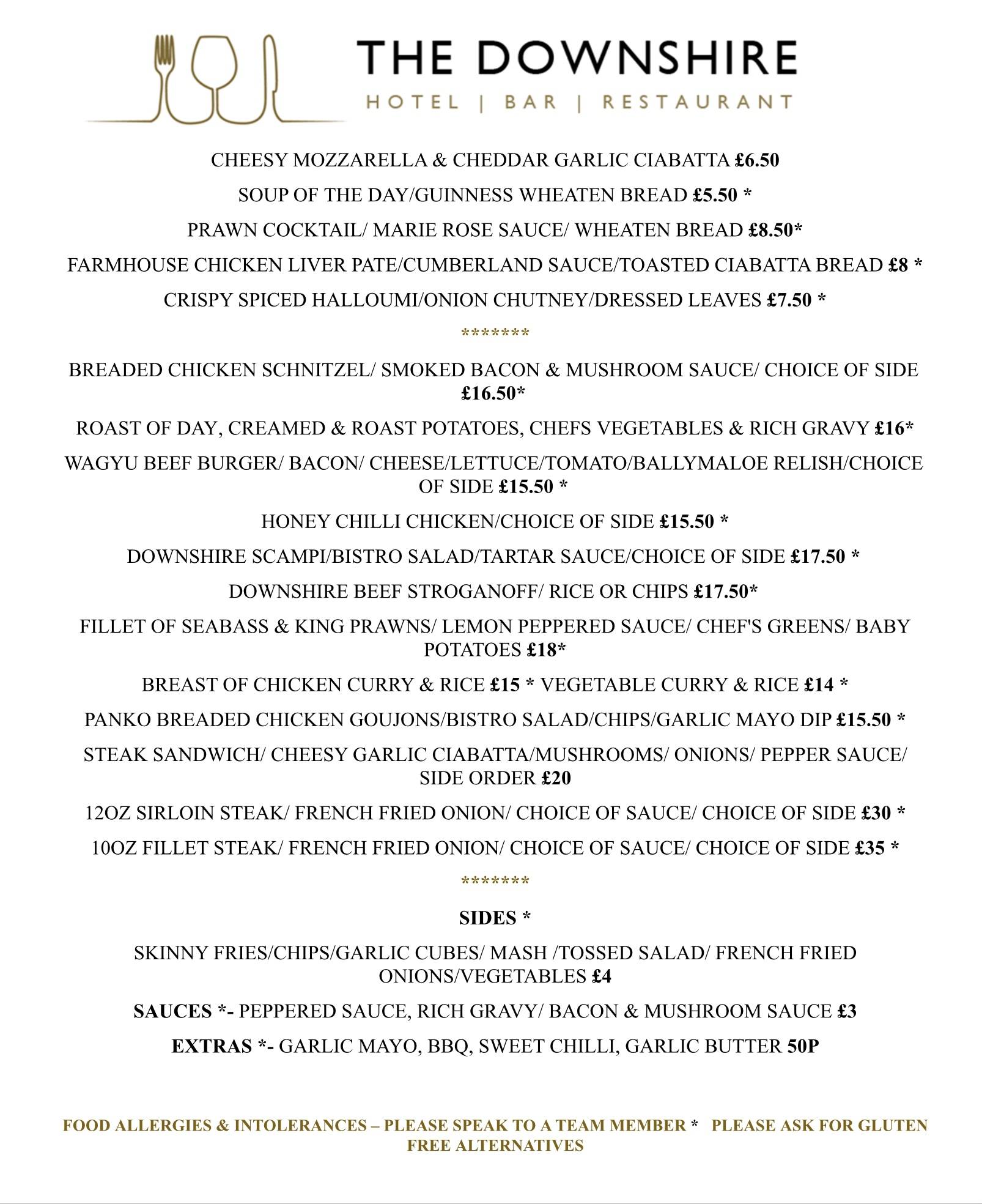 Menu at Downshire Arms Hotel pub & bar, Banbridge