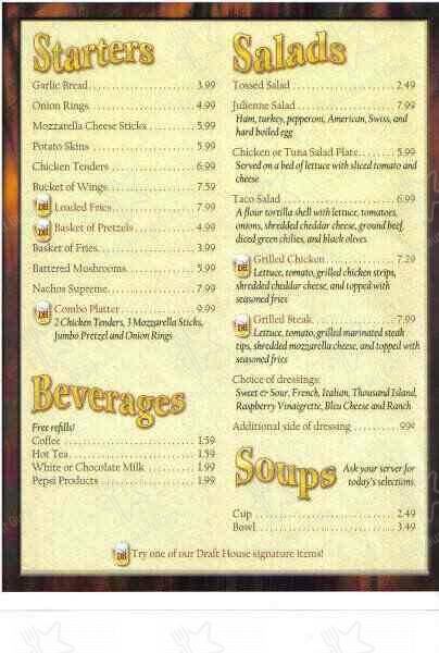 Menu at Draft House pub & bar, Warren, 707 Pennsylvania Ave E