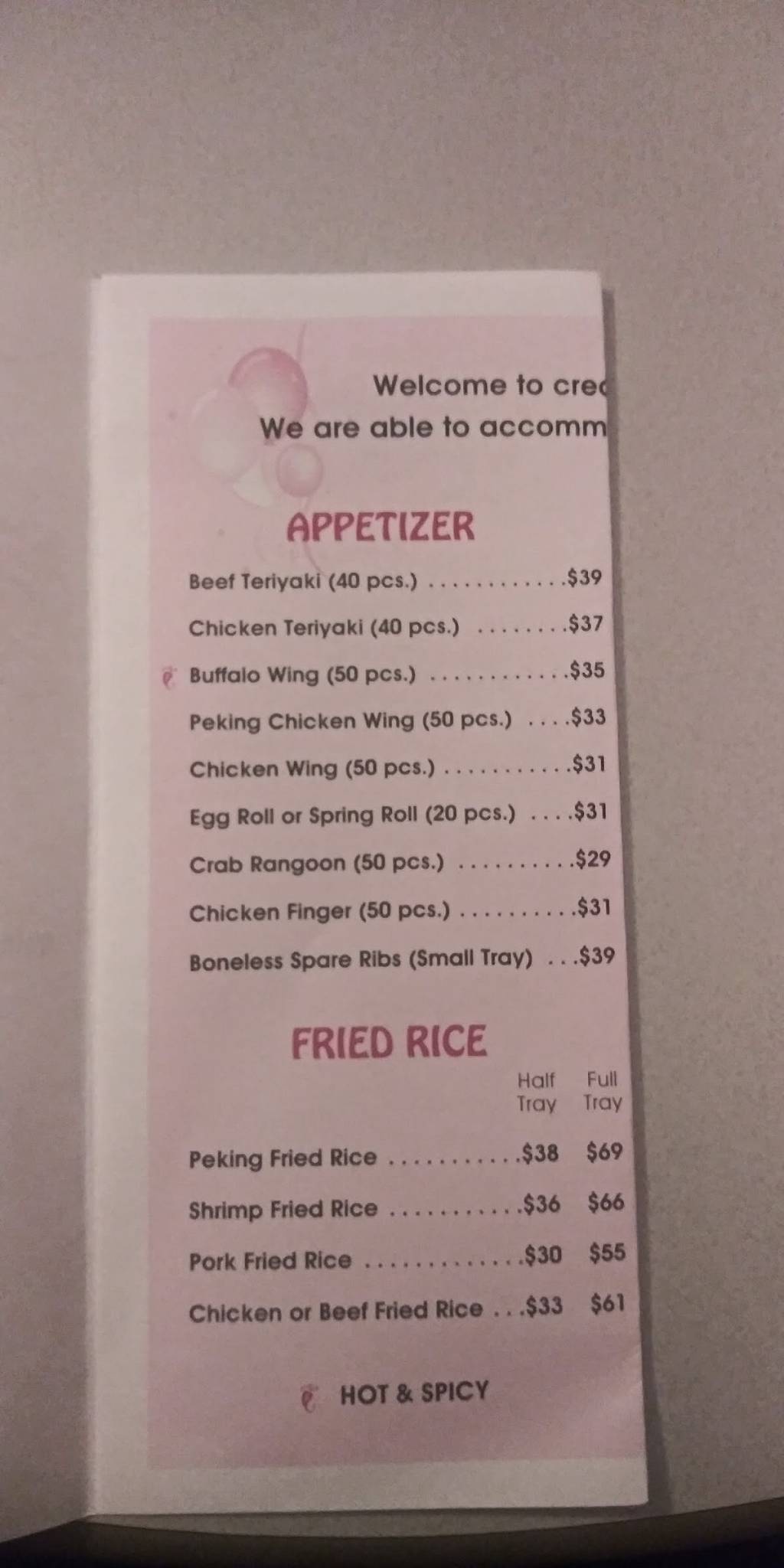 Menu at Dragon Villa restaurant, Lincoln