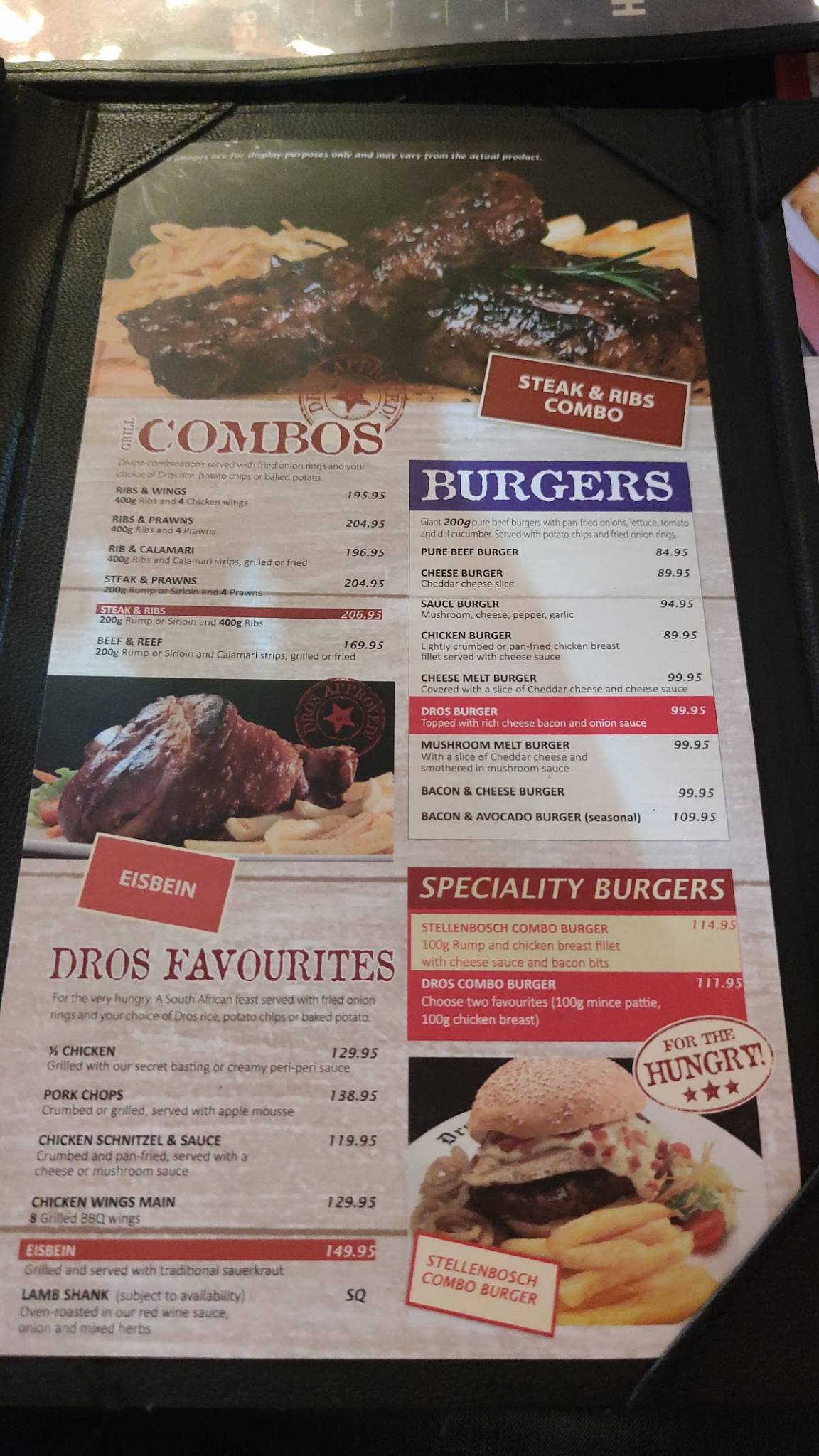 Menu at Dros Waterkloof Ridge restaurant, Pretoria, Ridgeview Rd