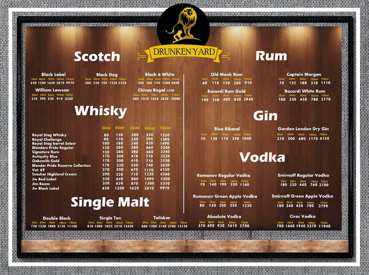 Menu at Drunken Yard, Thane