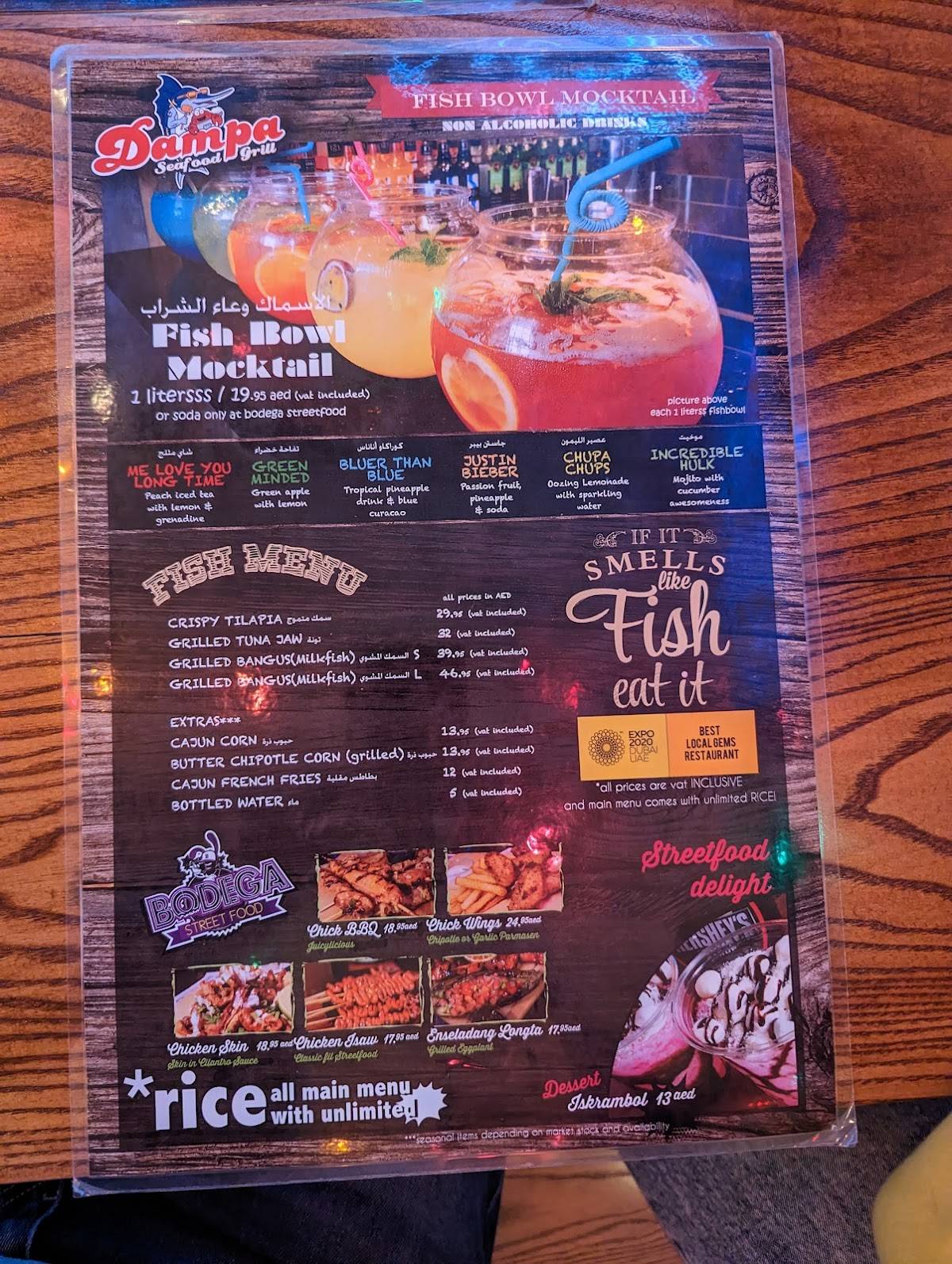 Menu at Dampa Seafood Grill - Dubai restaurant, Dubai, Baniyas Rd