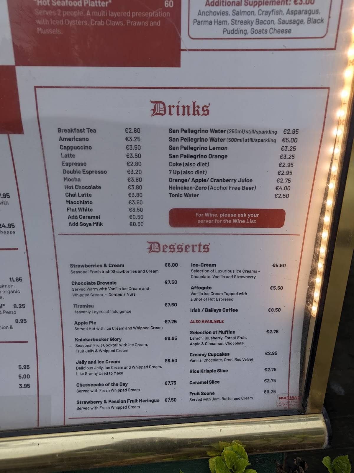 Menu at The Dog House Blue's Tea Room Restaurant, Dublin