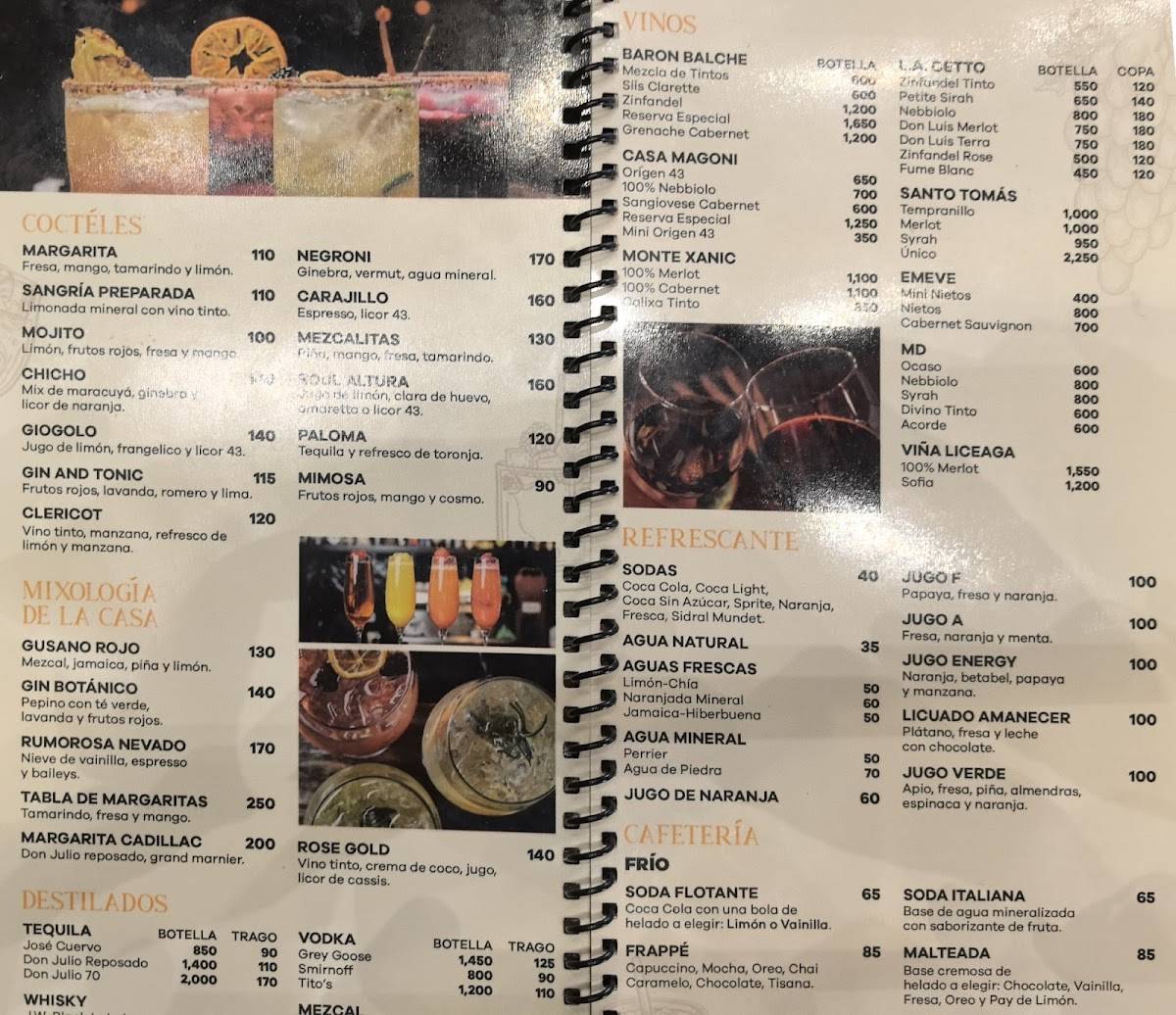 Carta del restaurante Dulce Altura, La Rumorosa