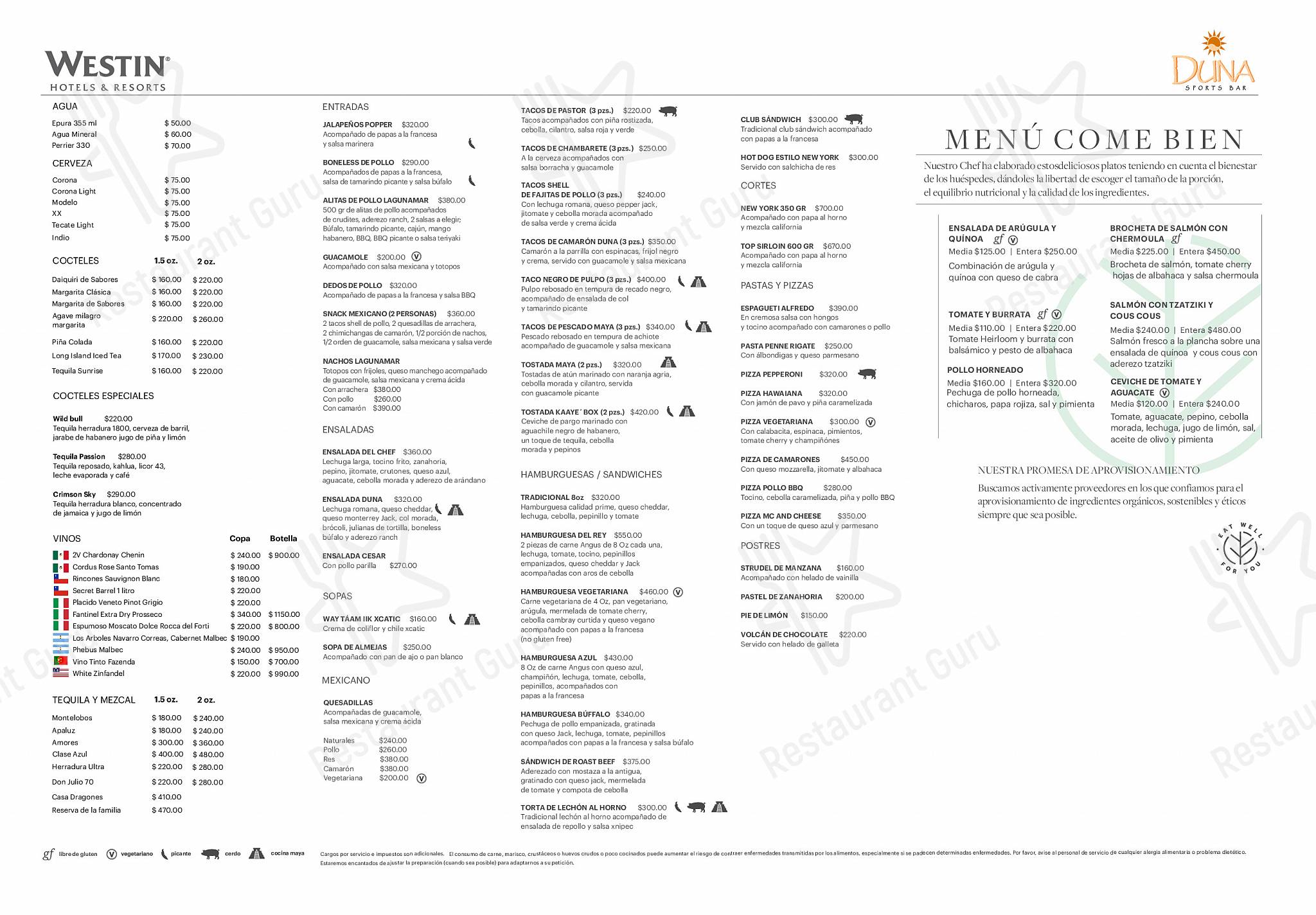 Menu at Duna Sports Bar, Cancún, Blvd. Kukulcan