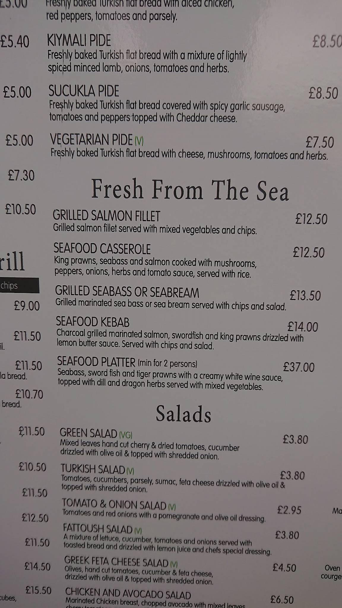 Carta de Dunya Restaurant Turkish Cuisine, Plymouth