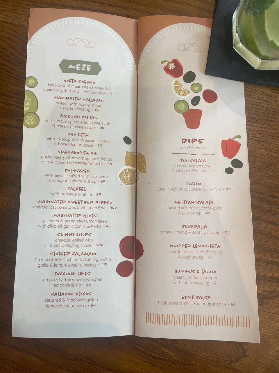 Menu at Mitera uMhlanga restaurant, Umhlanga