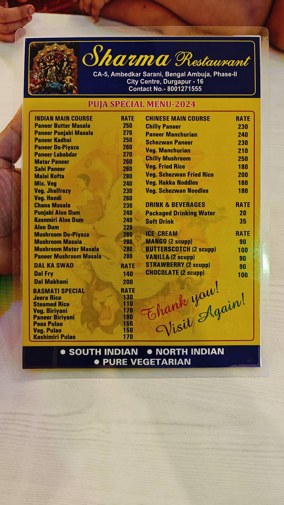 Menu at Sharma Restaurant, Durgapur, CA-5