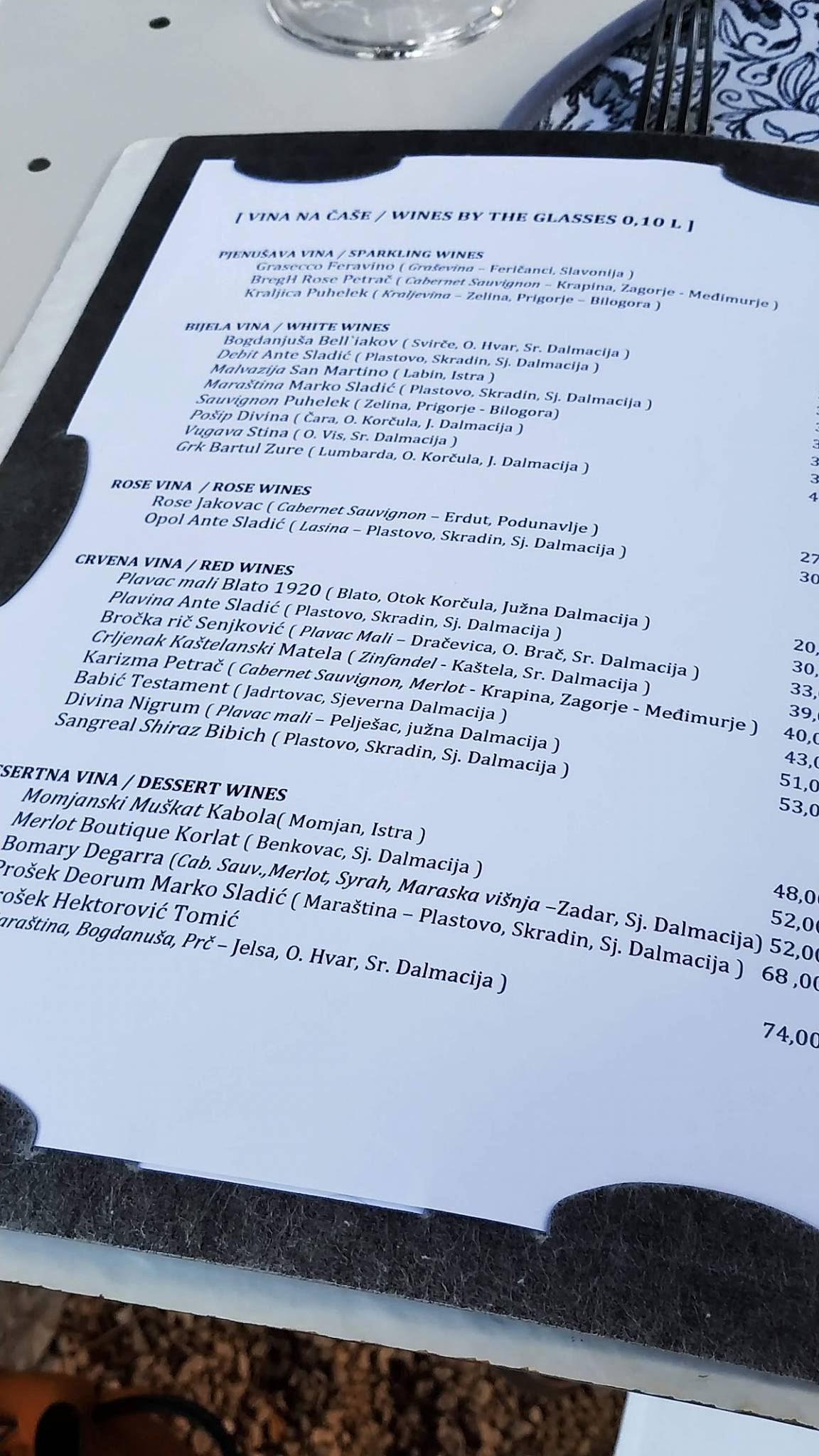 Menu at Dvor restaurant, Split, Put Firula 14