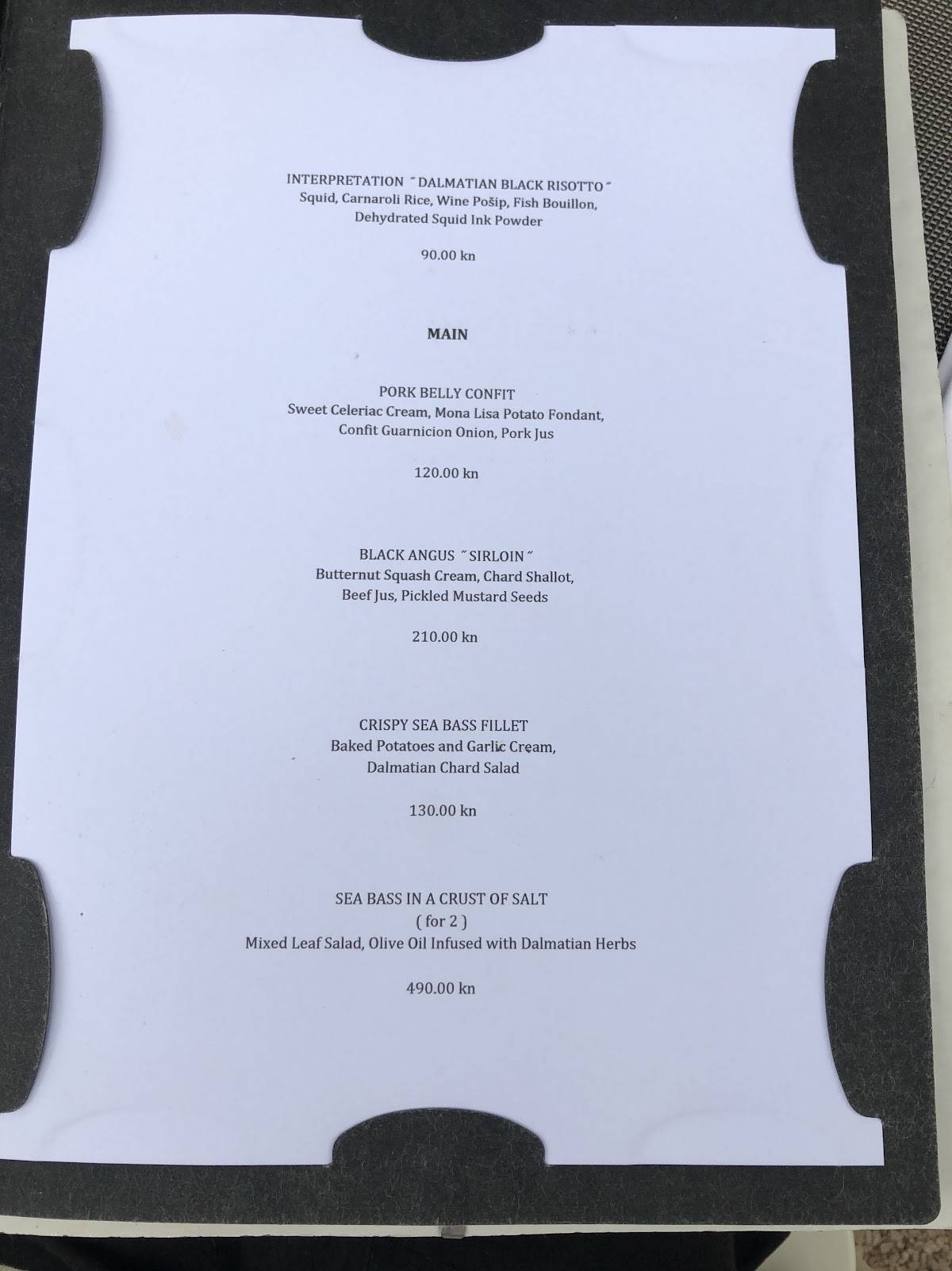 Menu at Dvor restaurant, Split, Put Firula 14