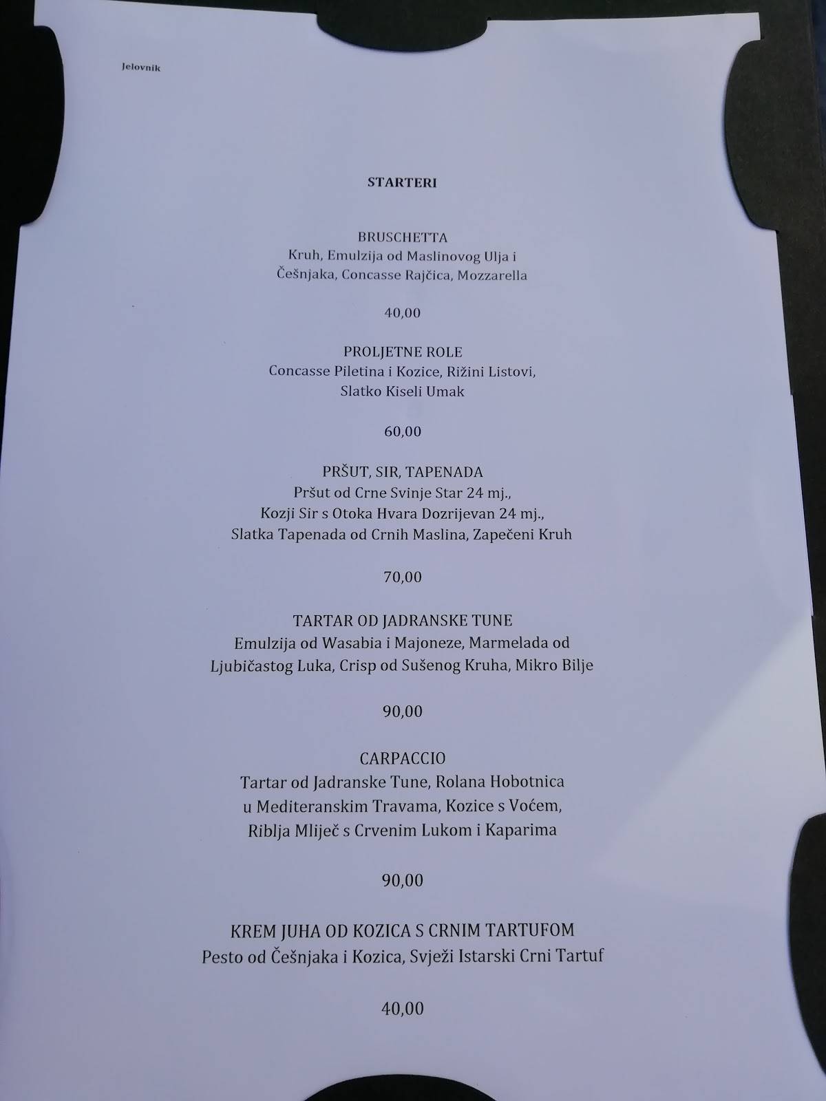 Menu at Dvor restaurant, Split, Put Firula 14