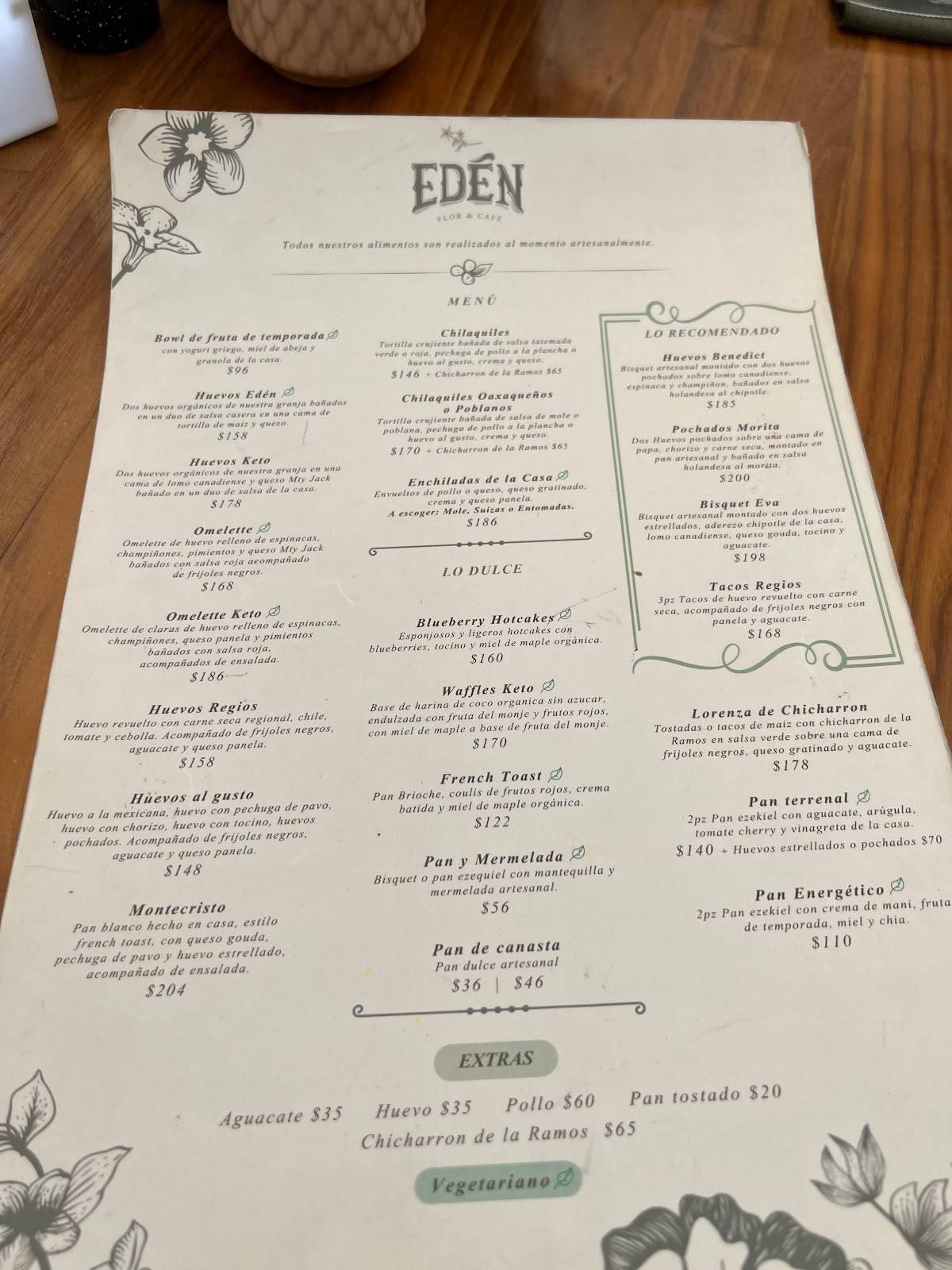 Carta de EDÉN FLOR Y CAFÉ, Monterrey