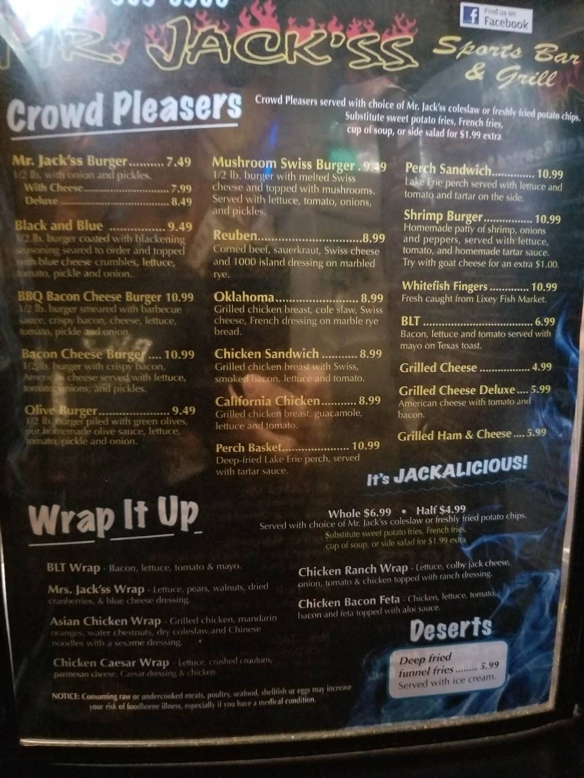 Menu at Mr Jack'ss Sports Bar & Grill, East Tawas