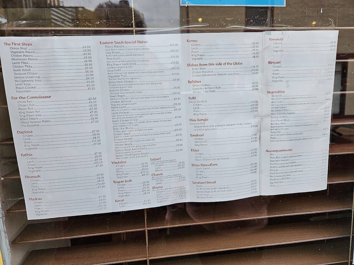 Menu at Eastern Touch at Anstruther restaurant, Anstruther