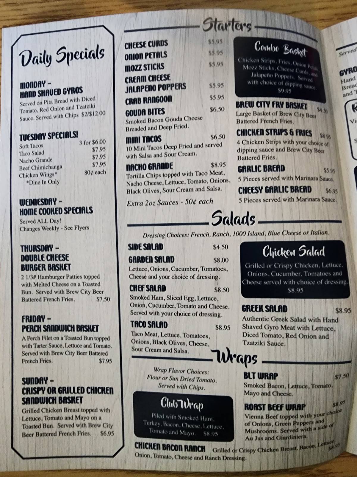 Menu at Eastside Bar & Grill, Marinette