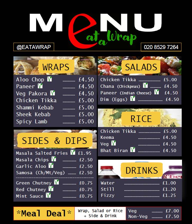 Menu at Eat a Wrap restaurant, London