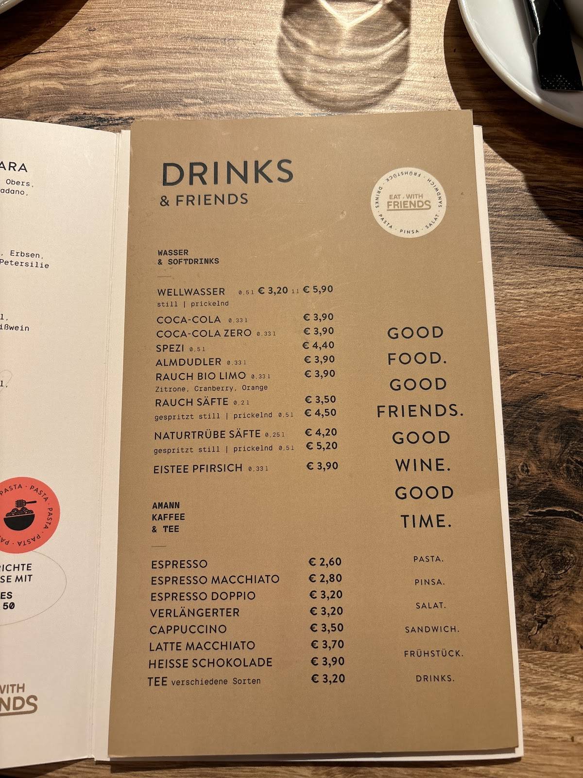 Menu at Eat with friends restaurant, Innsbruck