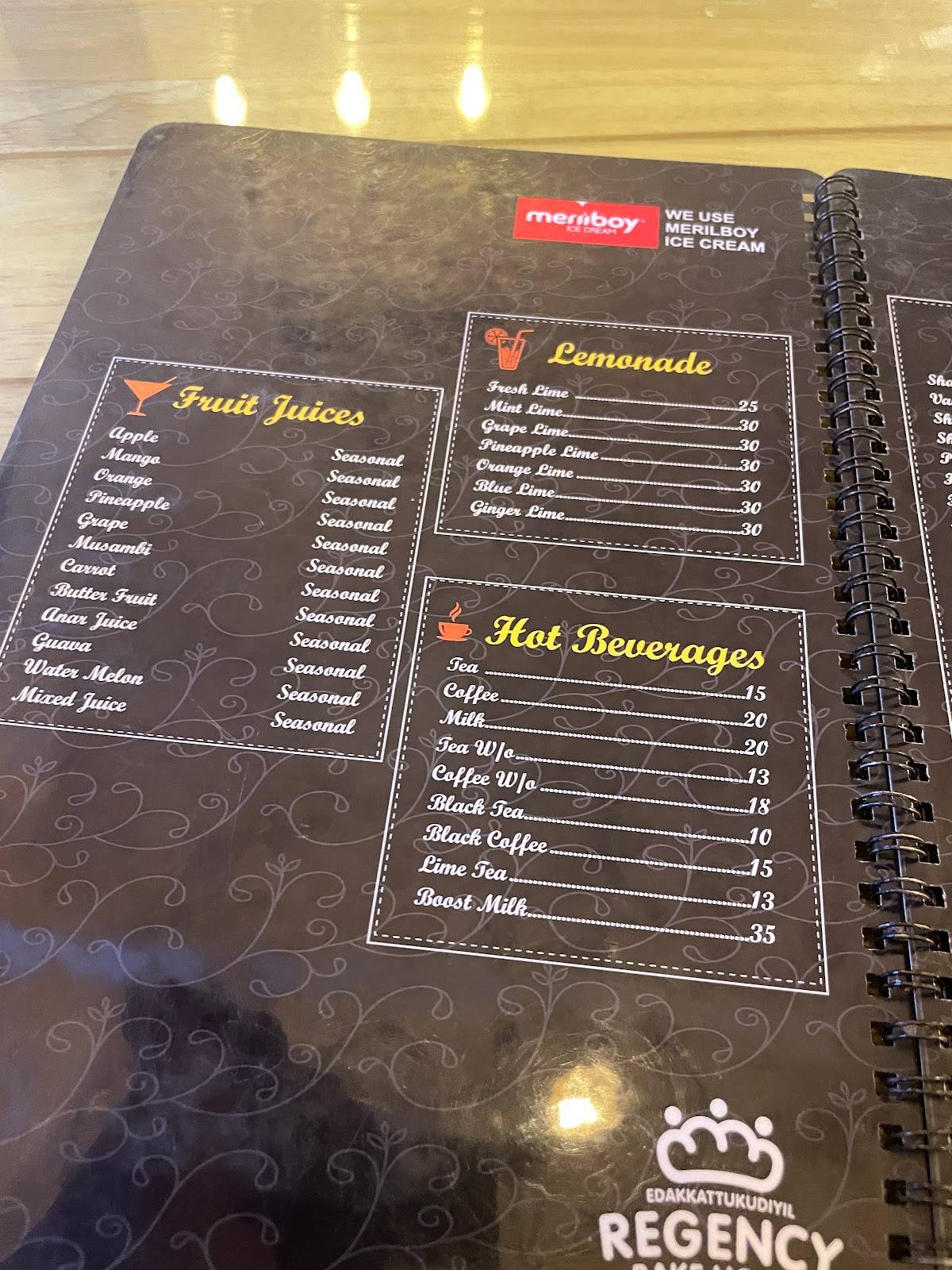 Menu at Edakkattukudiyil Regency Bake House, Kothamangalam
