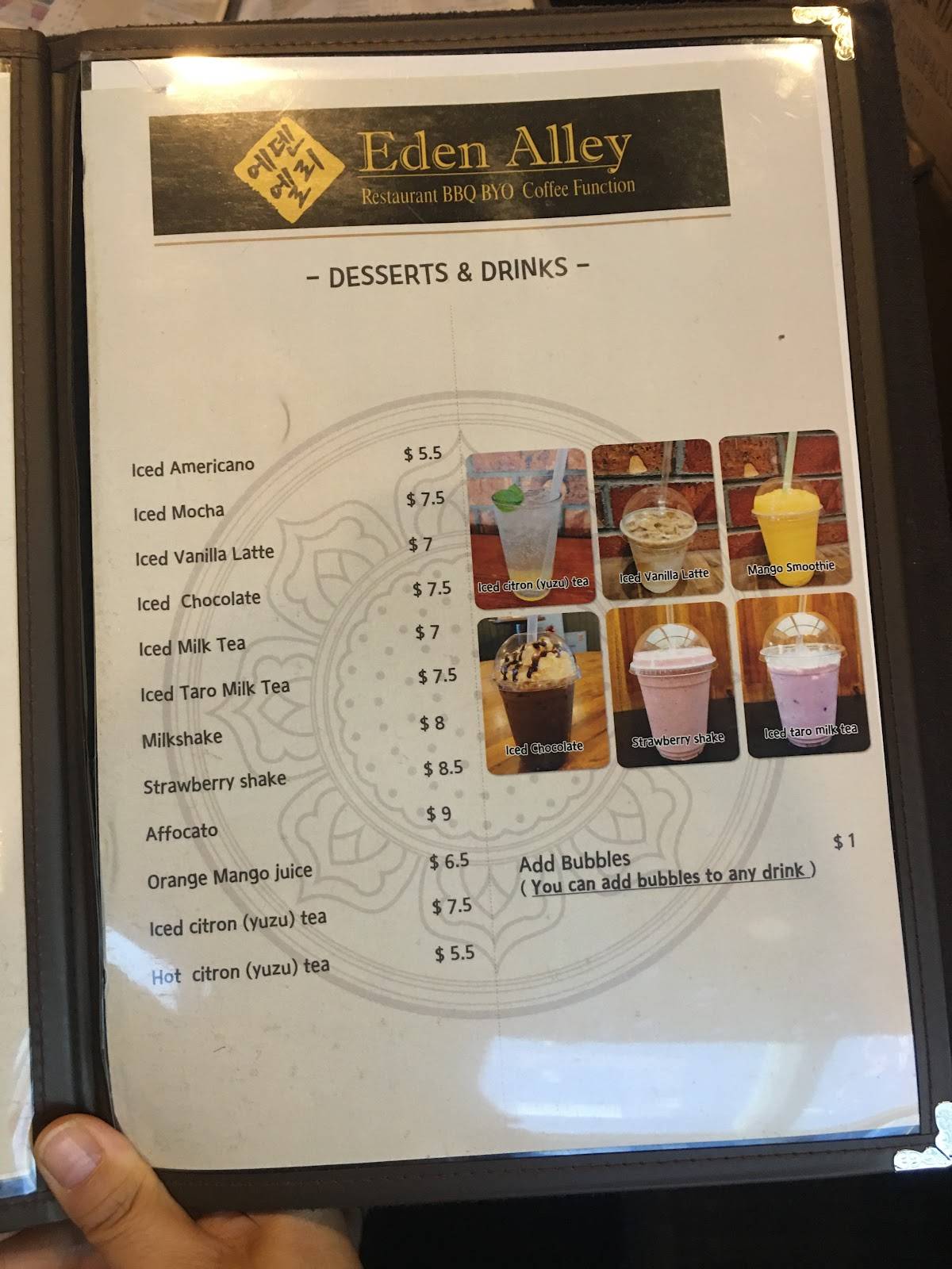 Menu at Eden Alley Korean Restaurant and Café, Christchurch