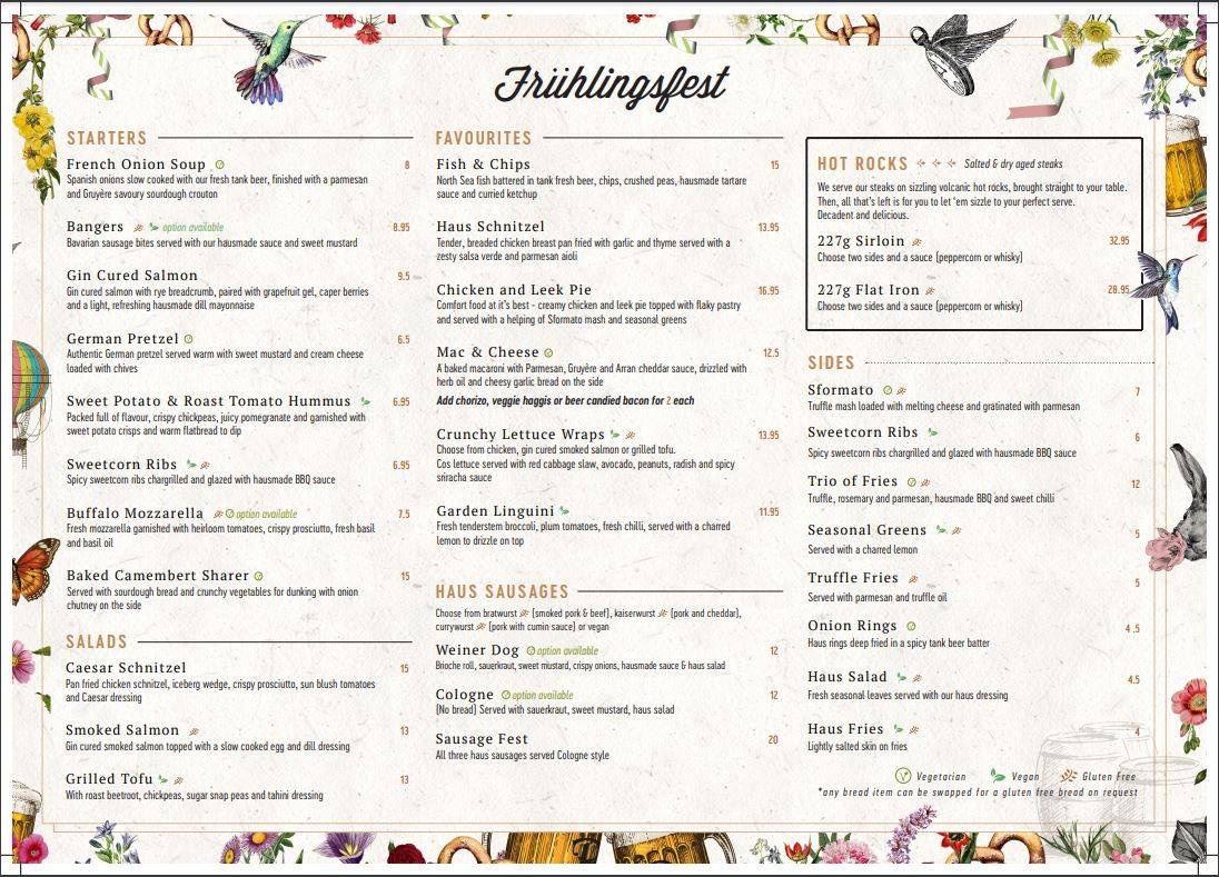 Menu at Brewhemia restaurant, Edinburgh