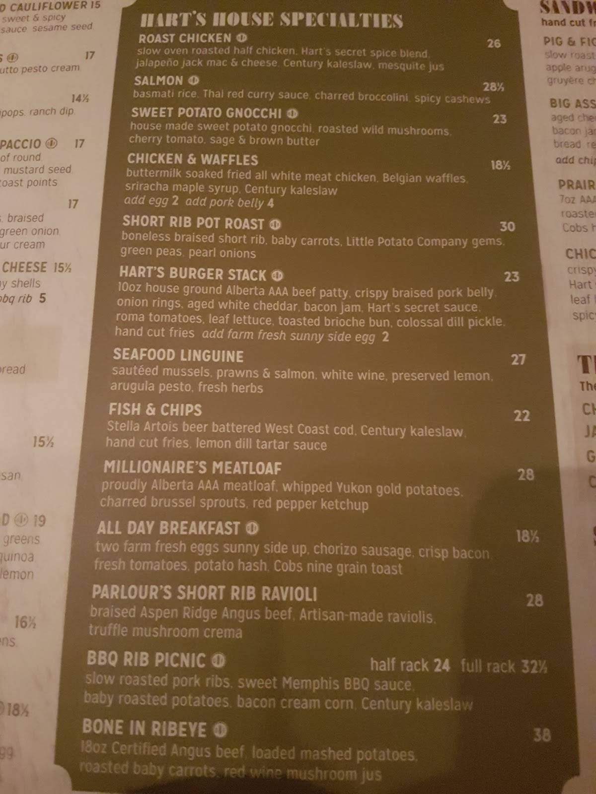 Menu at Hart's Table & Bar, Edmonton