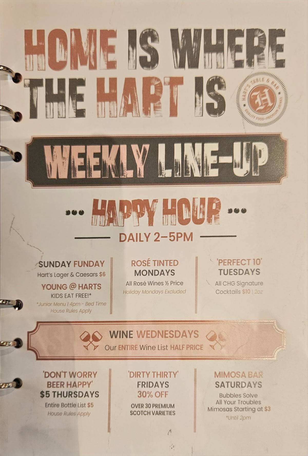 Menu at Hart's Table & Bar, Edmonton