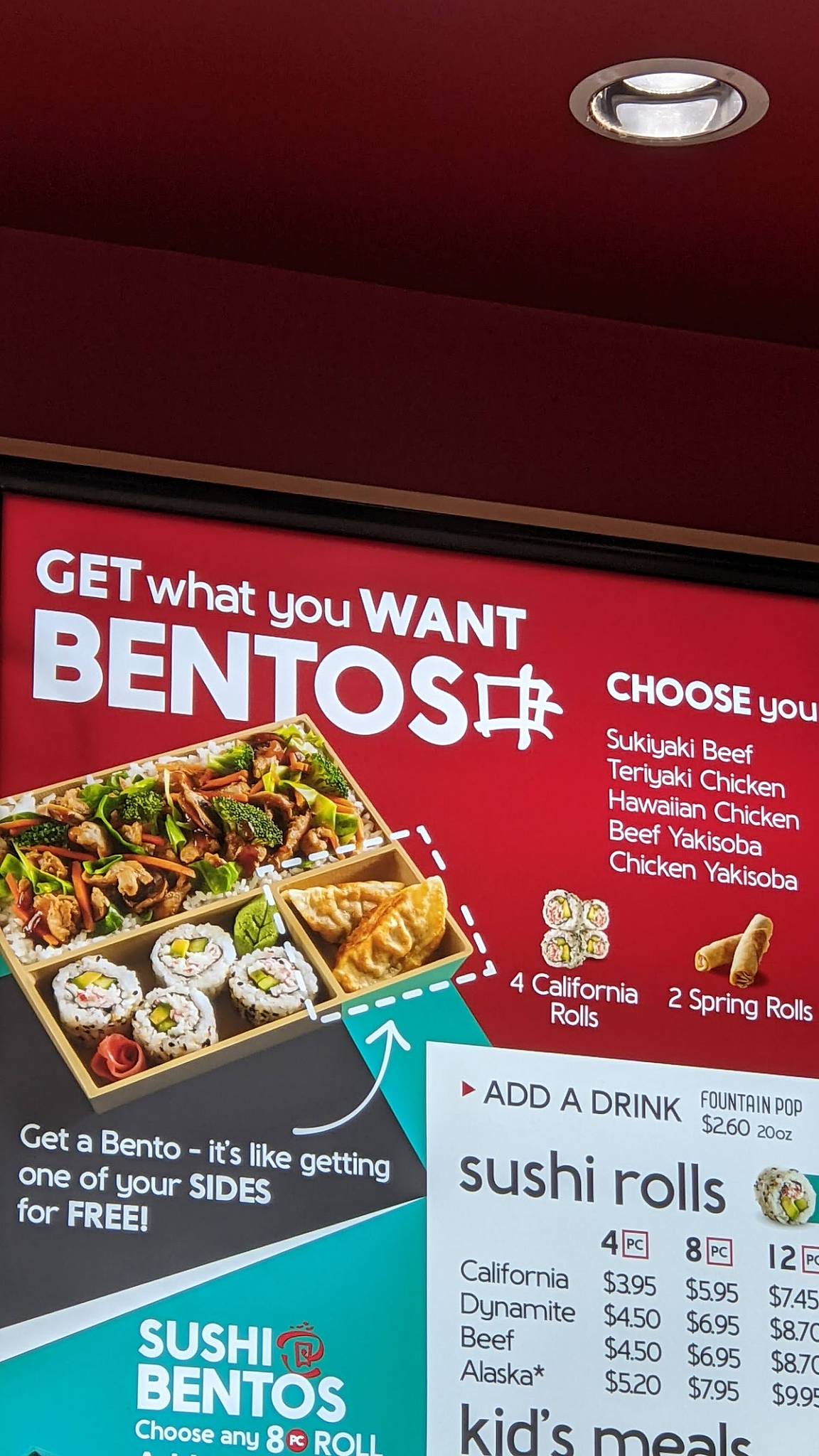 Menu au Edo Japan fast food, Edmonton, Ellerslie Rd SW
