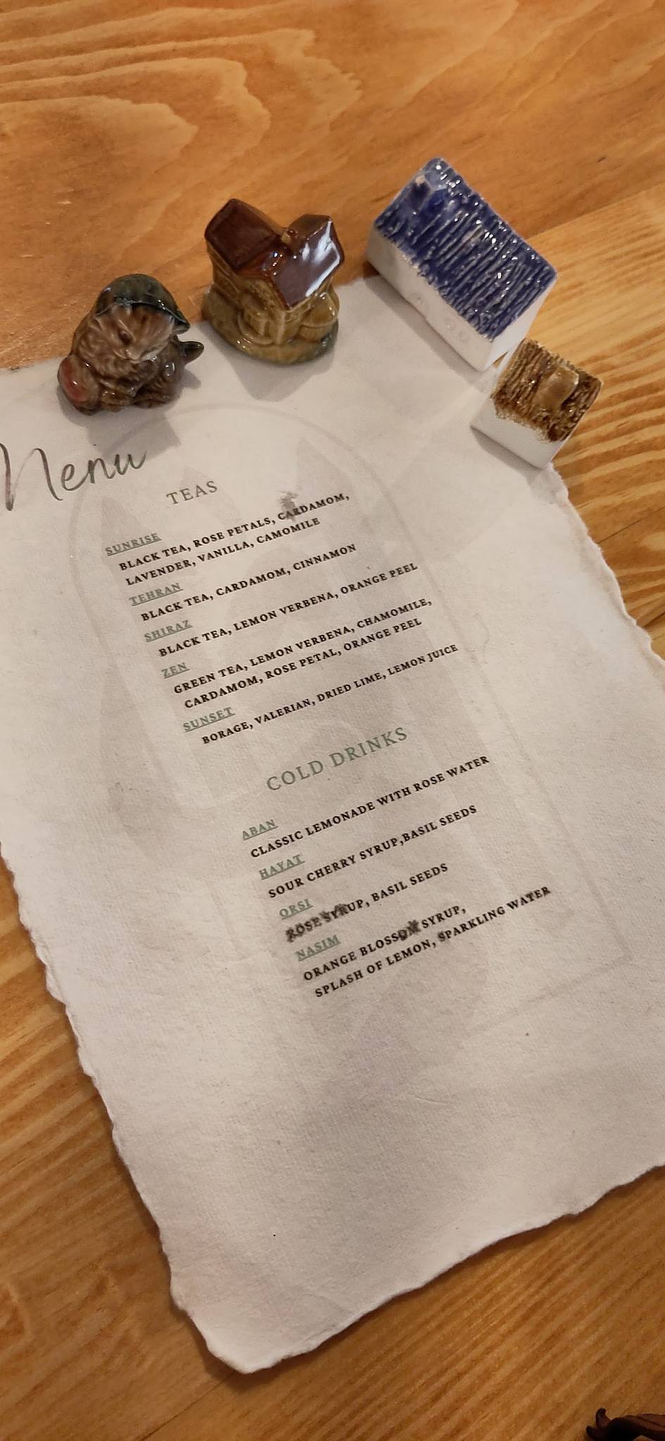 Menu at EERA CAFE, Montréal