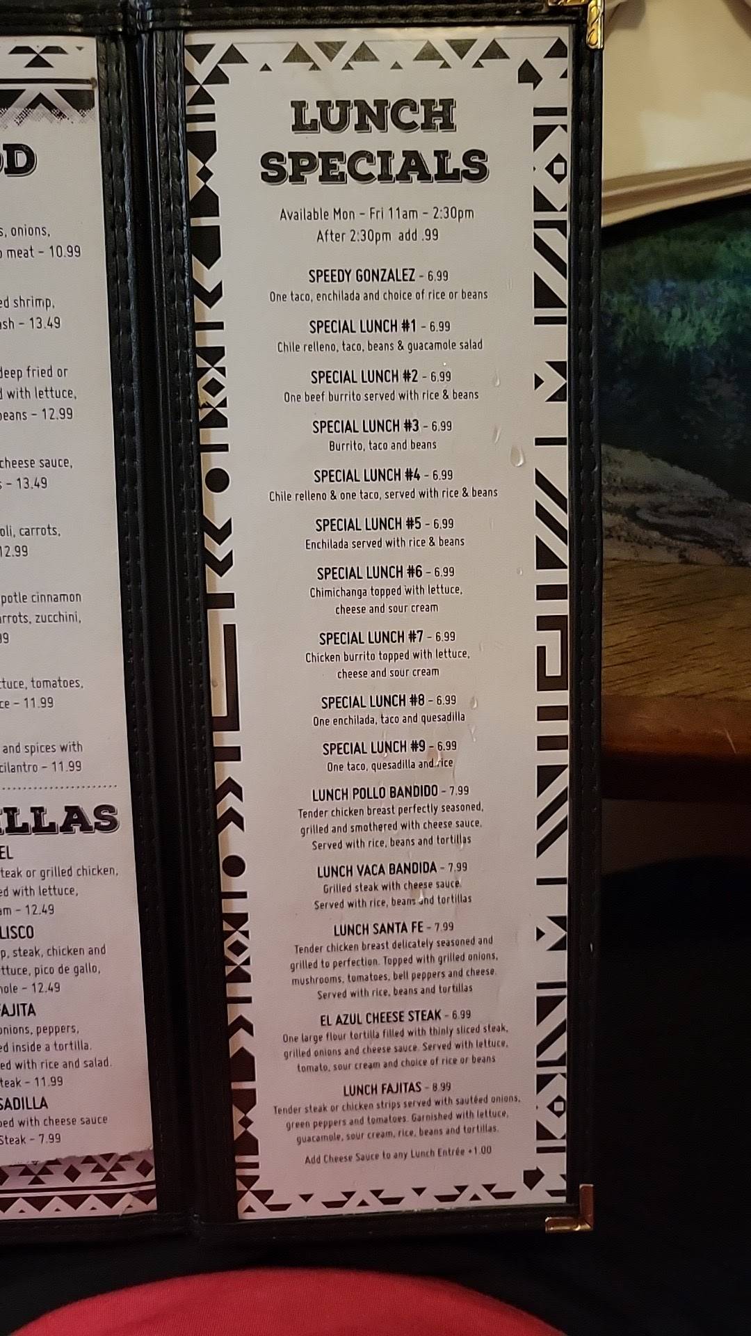 Menu at El Azul Grande Inc restaurant, Pikeville, 190 S Mayo Trail