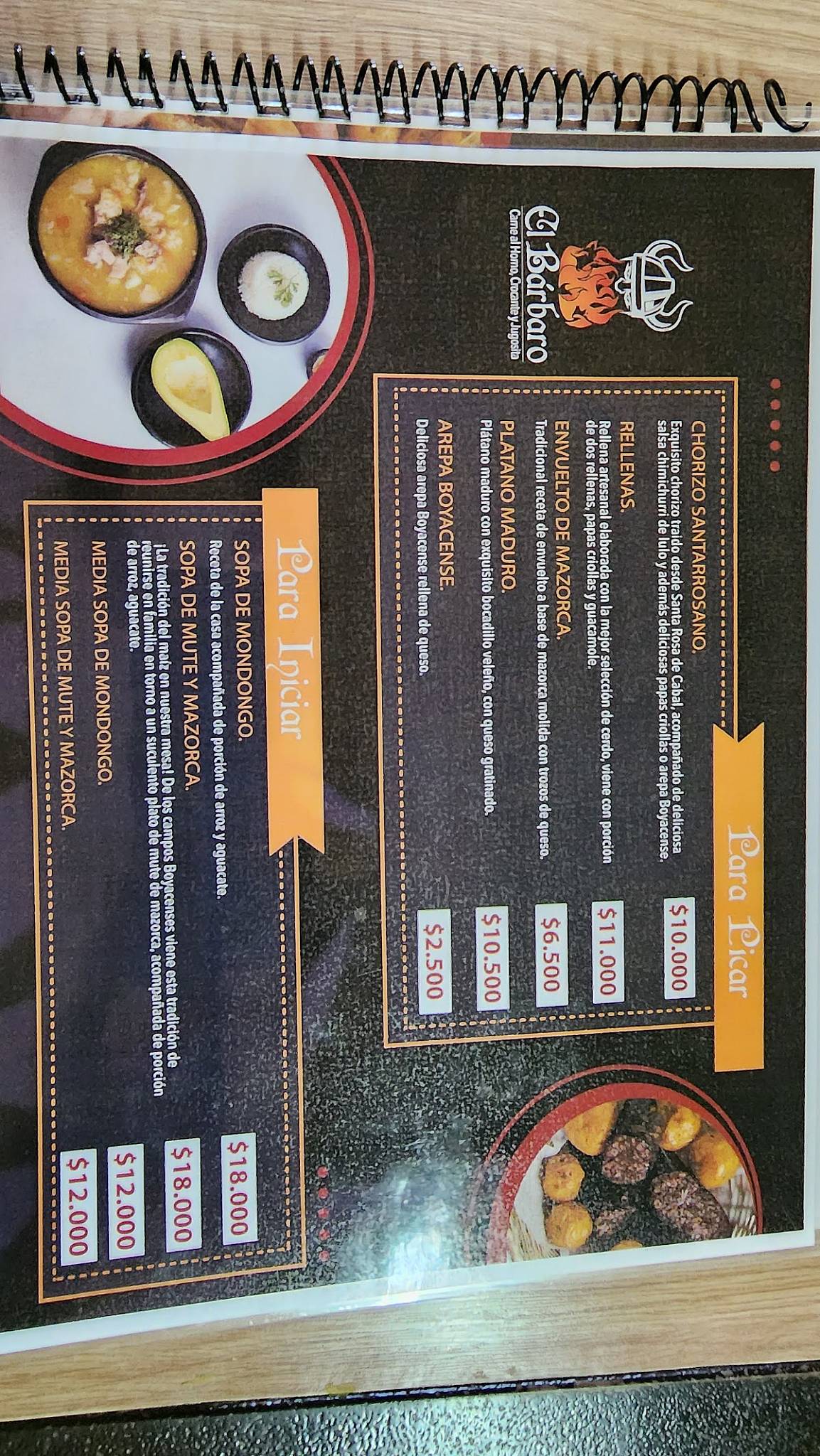Menu at El Bárbaro Carne Al Horno, Bogotá