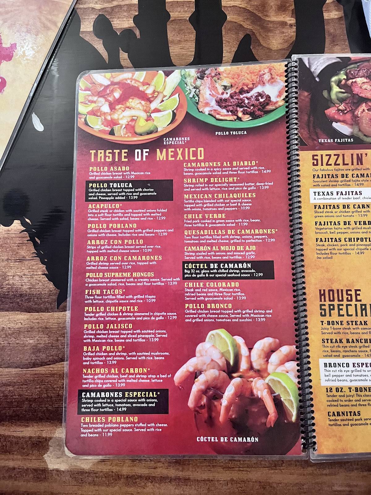 Menu at El Bronco West restaurant, Richmond