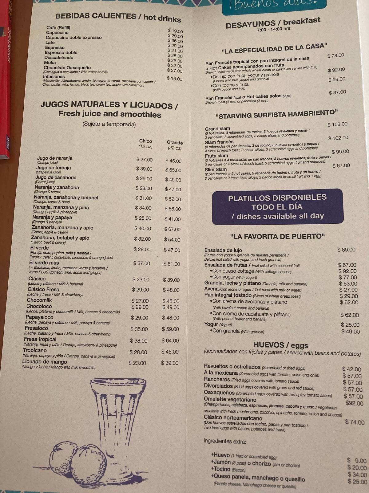 Carta de Restaurant El Cafecito, Puerto Escondido, Bvld. Benito Juarez