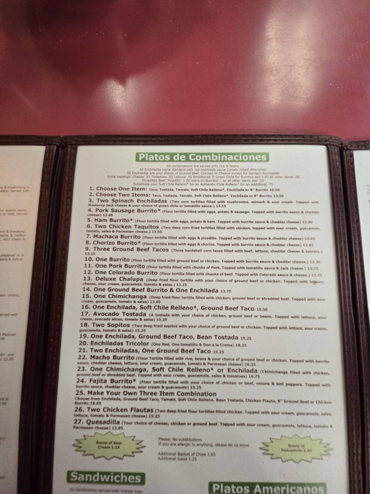 Menu at El Caporal Family Mexican Restaurant, Cañon City, Main St