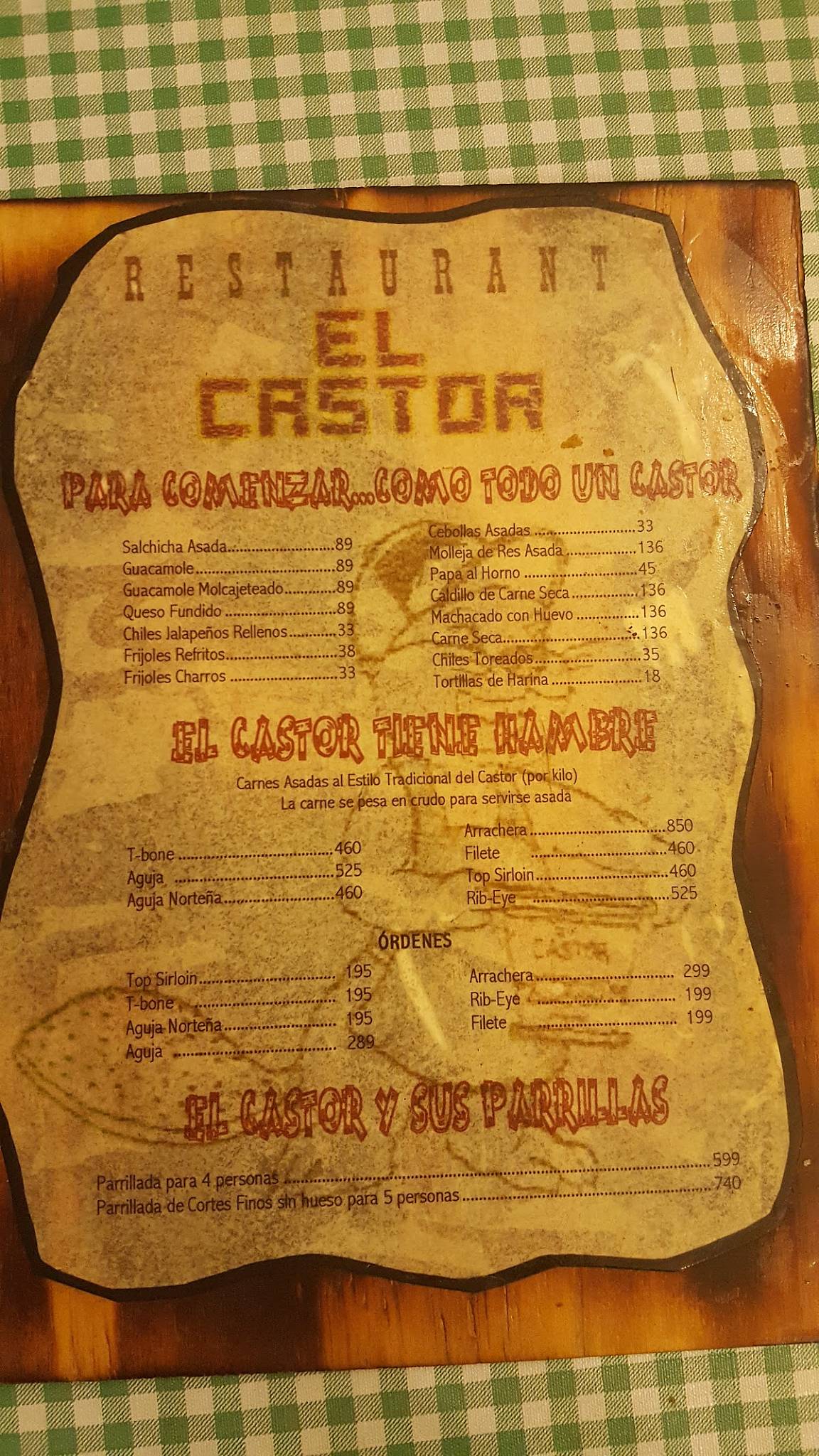 Carta del restaurante El Castor, Monterrey, Blvd. Rogelio Cantú Gomez #1000