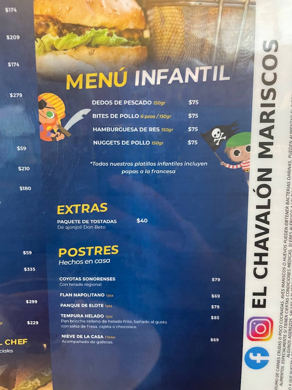 Carta del restaurante El Chavalón Silao, Mariscos, Silao