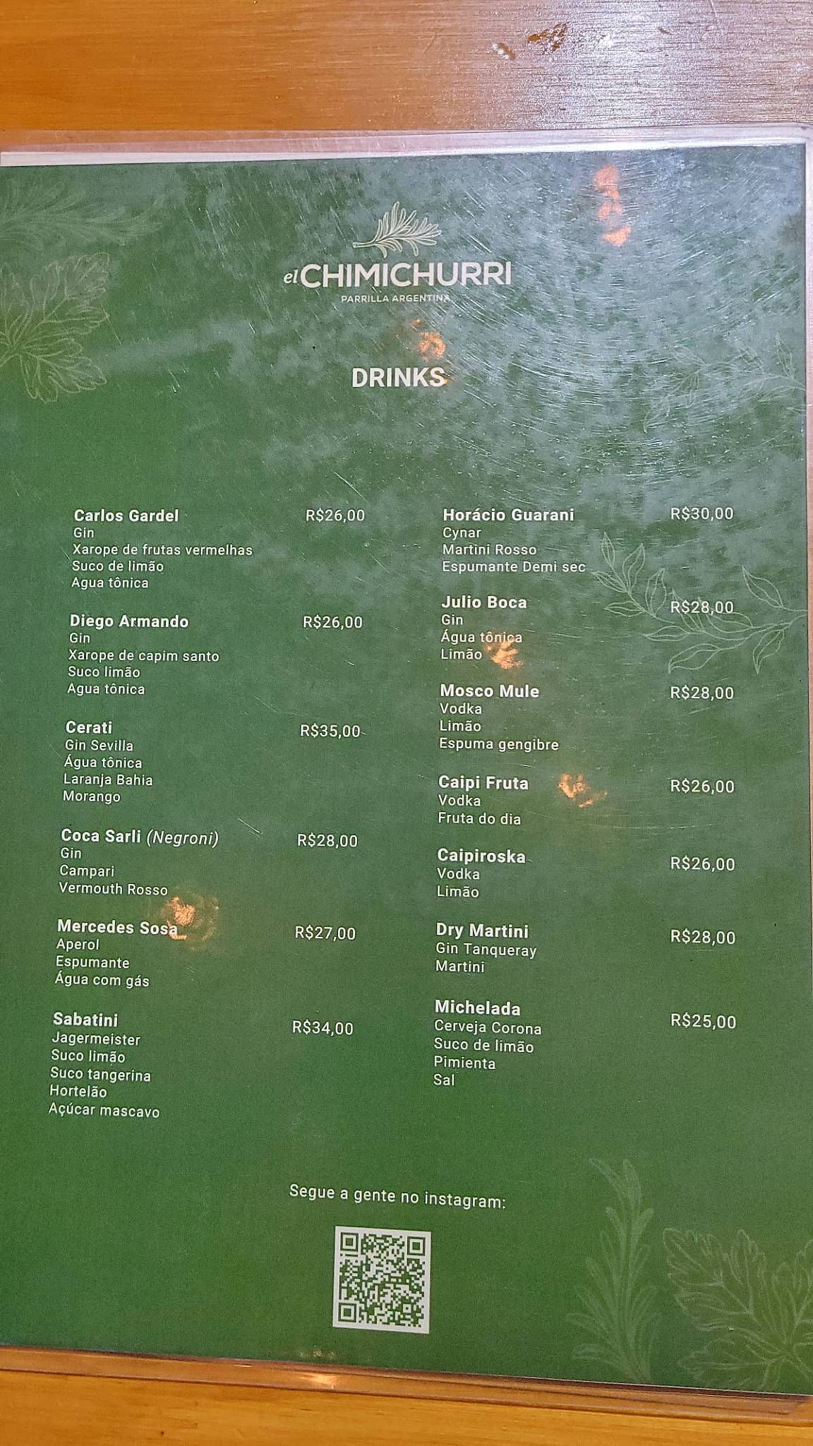 Carta de El Chimichurri Parrilla, Vitoria