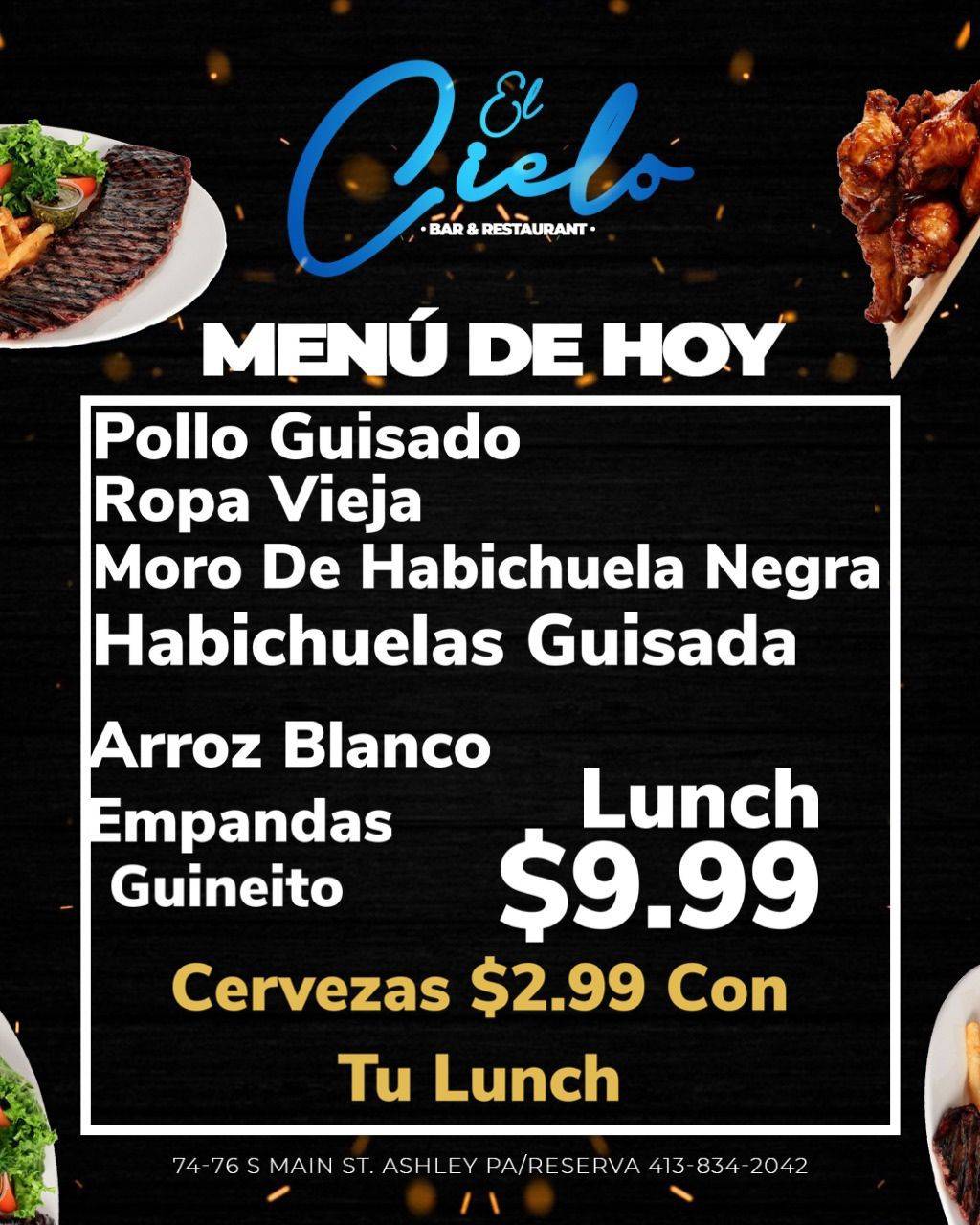 Carta de El Cielo Bar and Restaurant, Ashley
