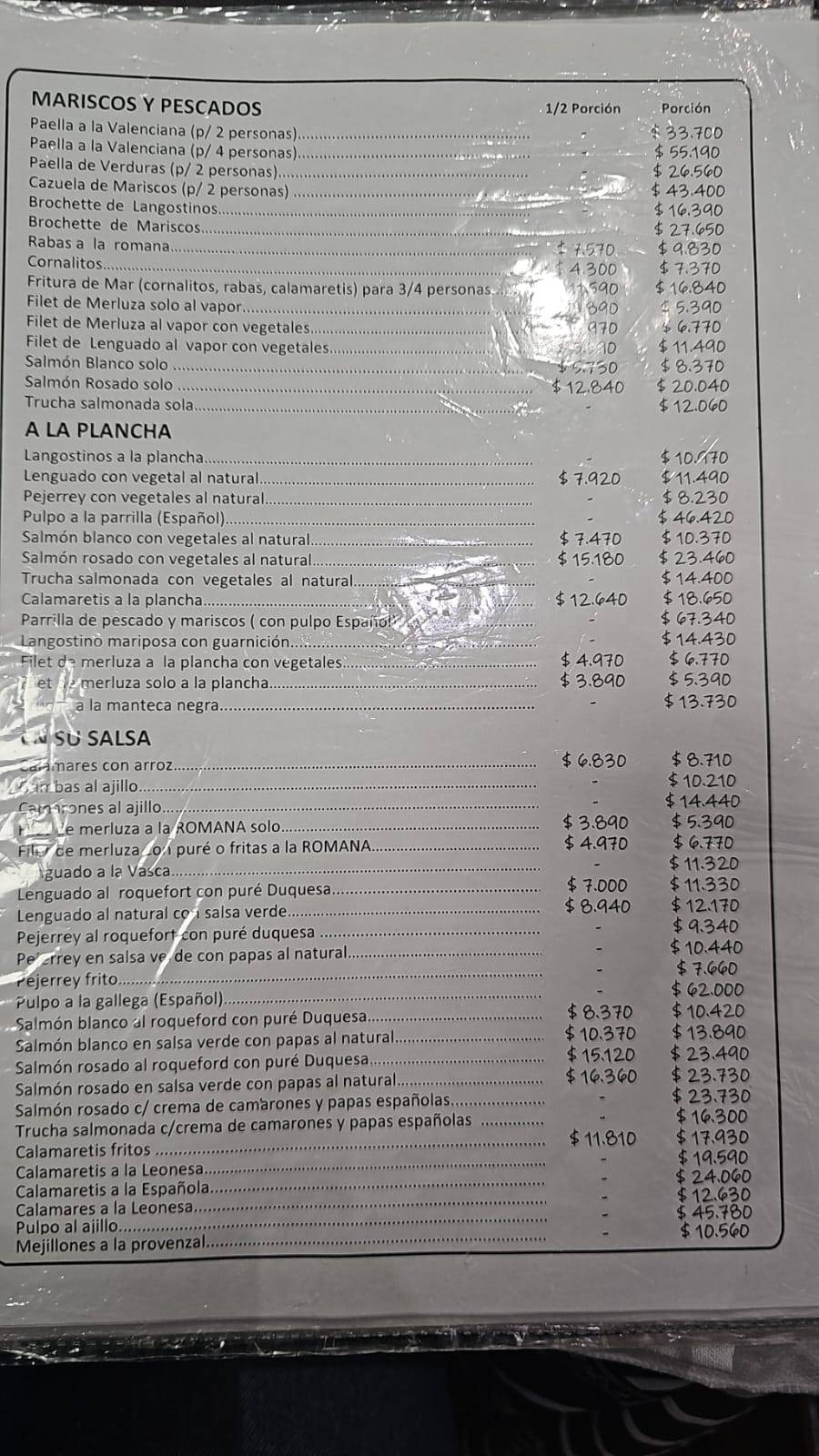 Carta de El Español Restaurante, Buenos Aires