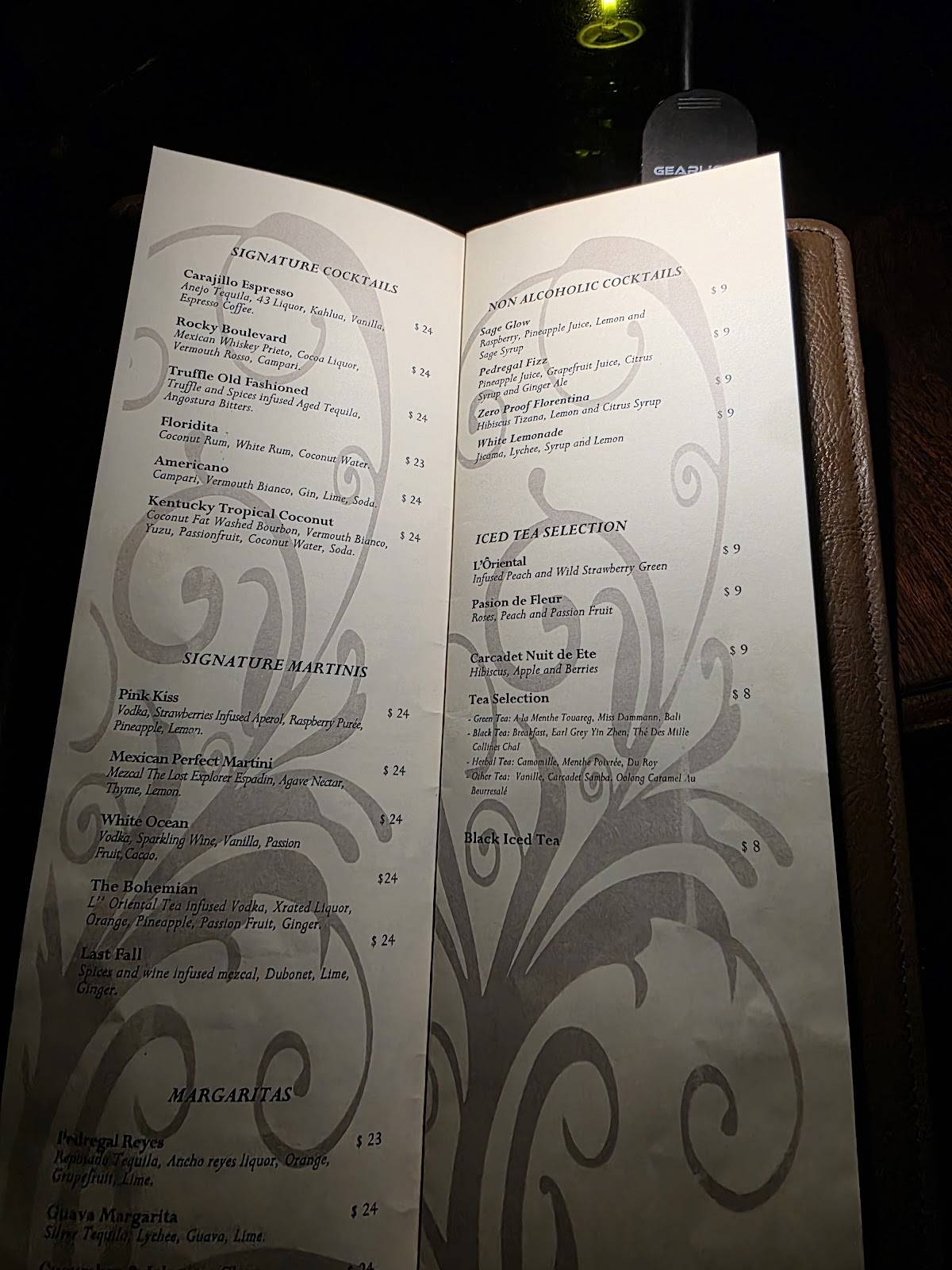 Menu at El Farallon restaurant, Cabo San Lucas, Cam. del Mar 1
